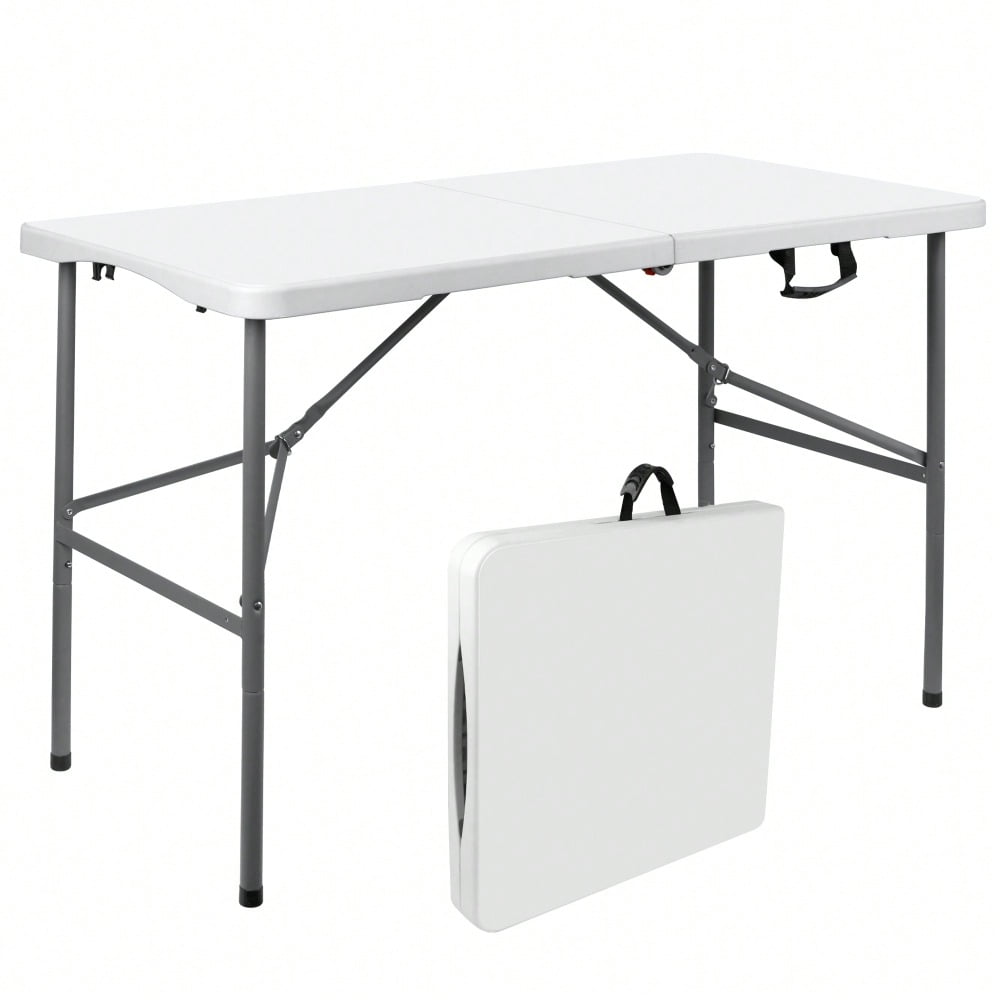 4 Ft Portable Folding Table, Idustrial Heavy-Duty Foldable Table, HDPE ...