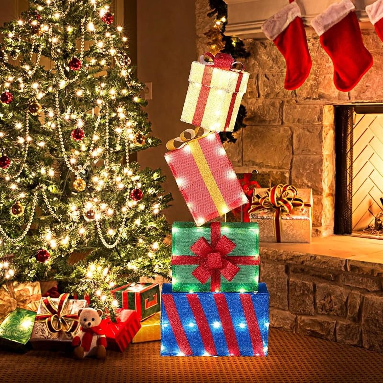 4 Ft Stackable Gift Boxes, Set of 4 Stacked Boxes with Warm White LED ...