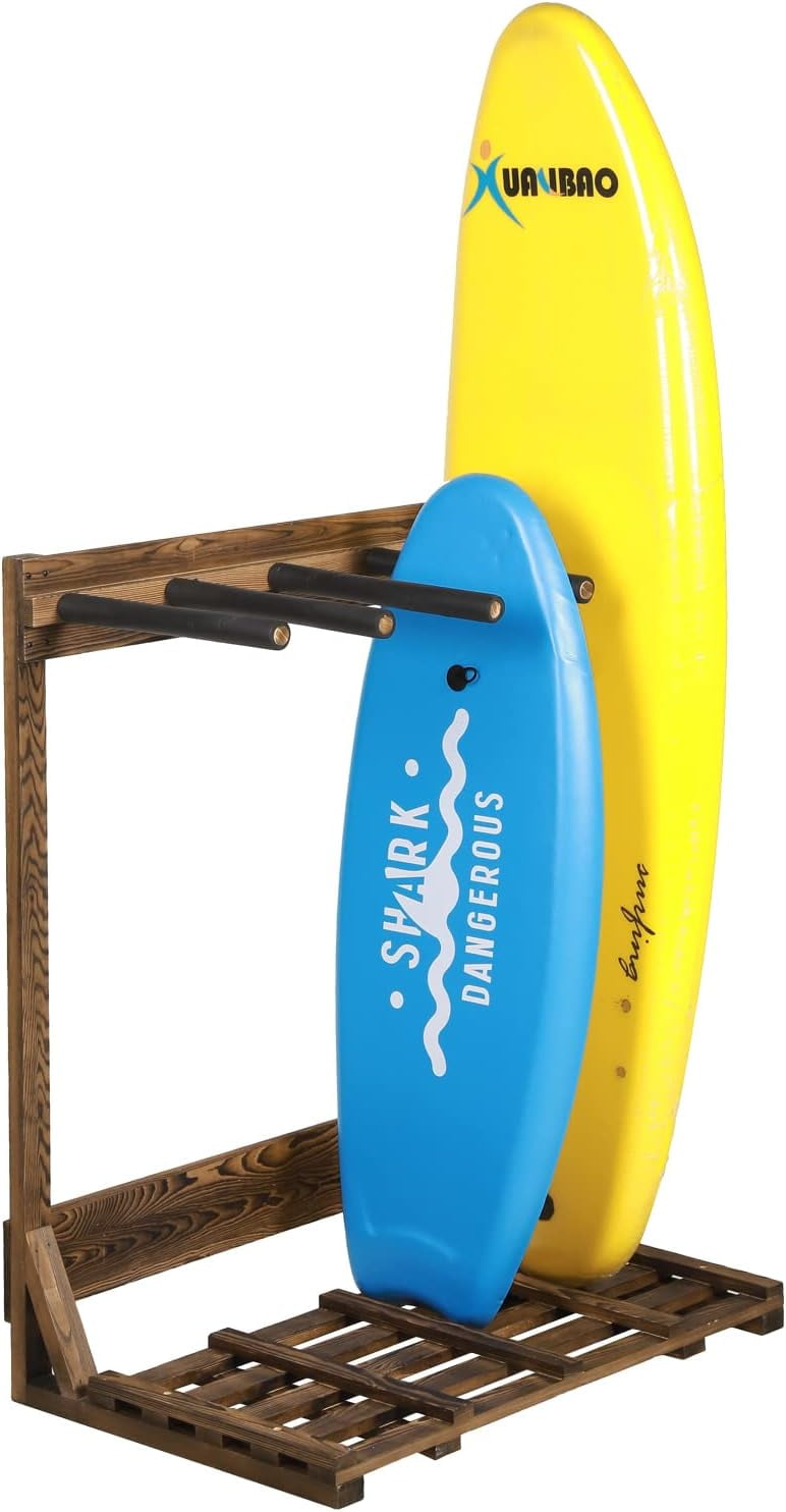 4-Ft Tall Rustic Burnt Wood Freestanding Vertical Surfboard Rack ...