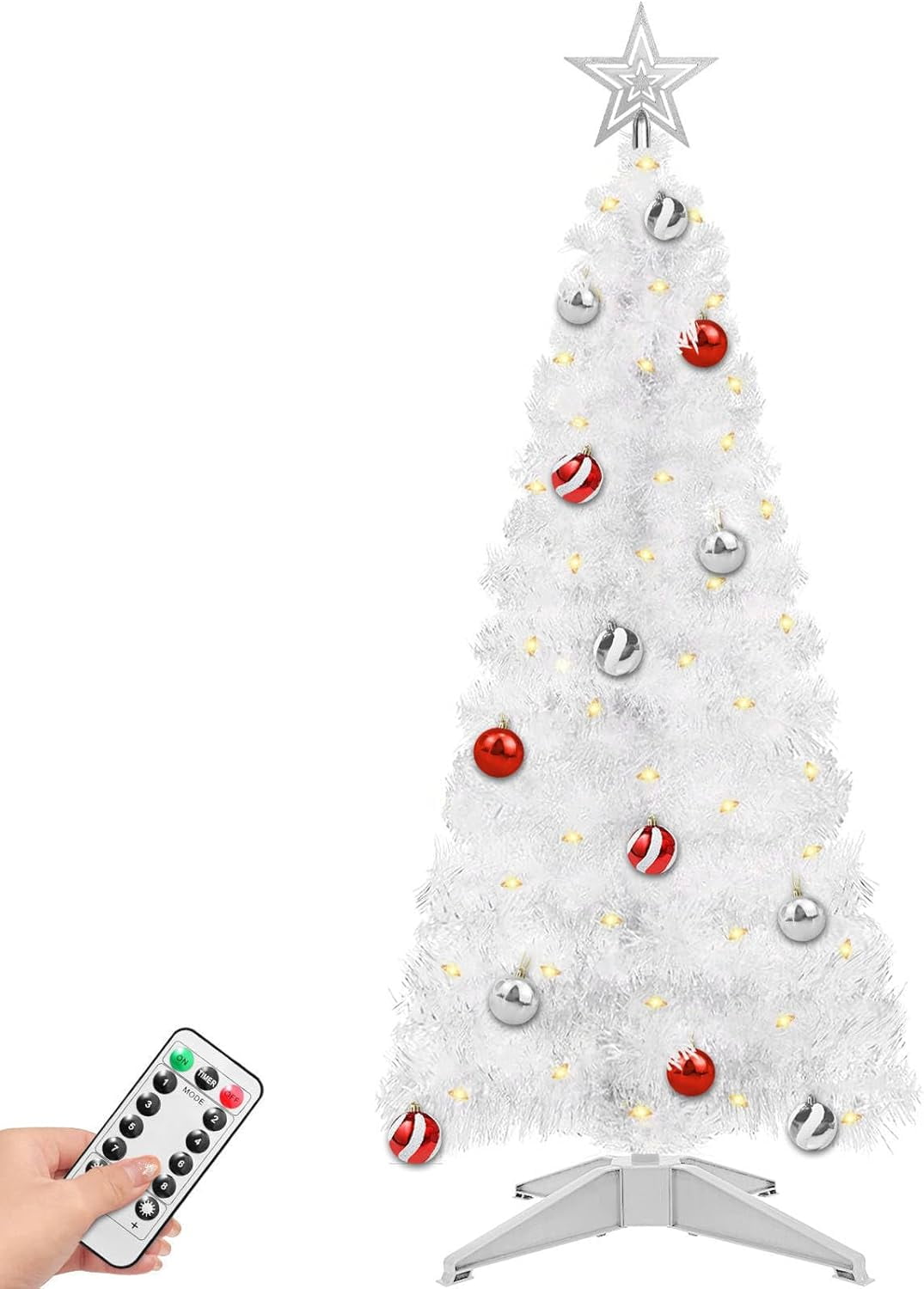 4 Ft White Christmas Tree with Timer Remote Control 8 Mode 100 Warm ...