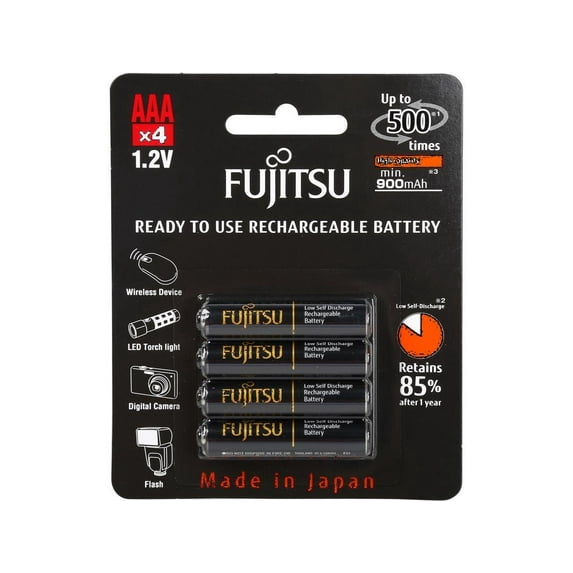Fujitsu 4-Pack AAA Rechargeable Battery, NiMH 1.2V, Min. 900mAh, Ready ...