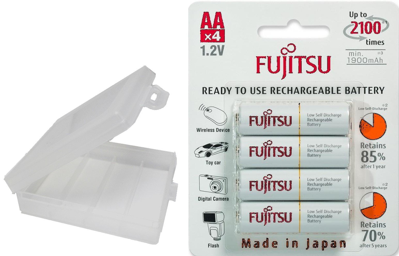 4 Fujitsu Ready-to-use AA Rechargeable NiMH 1.2V Min. 1900mAh Batteries ...