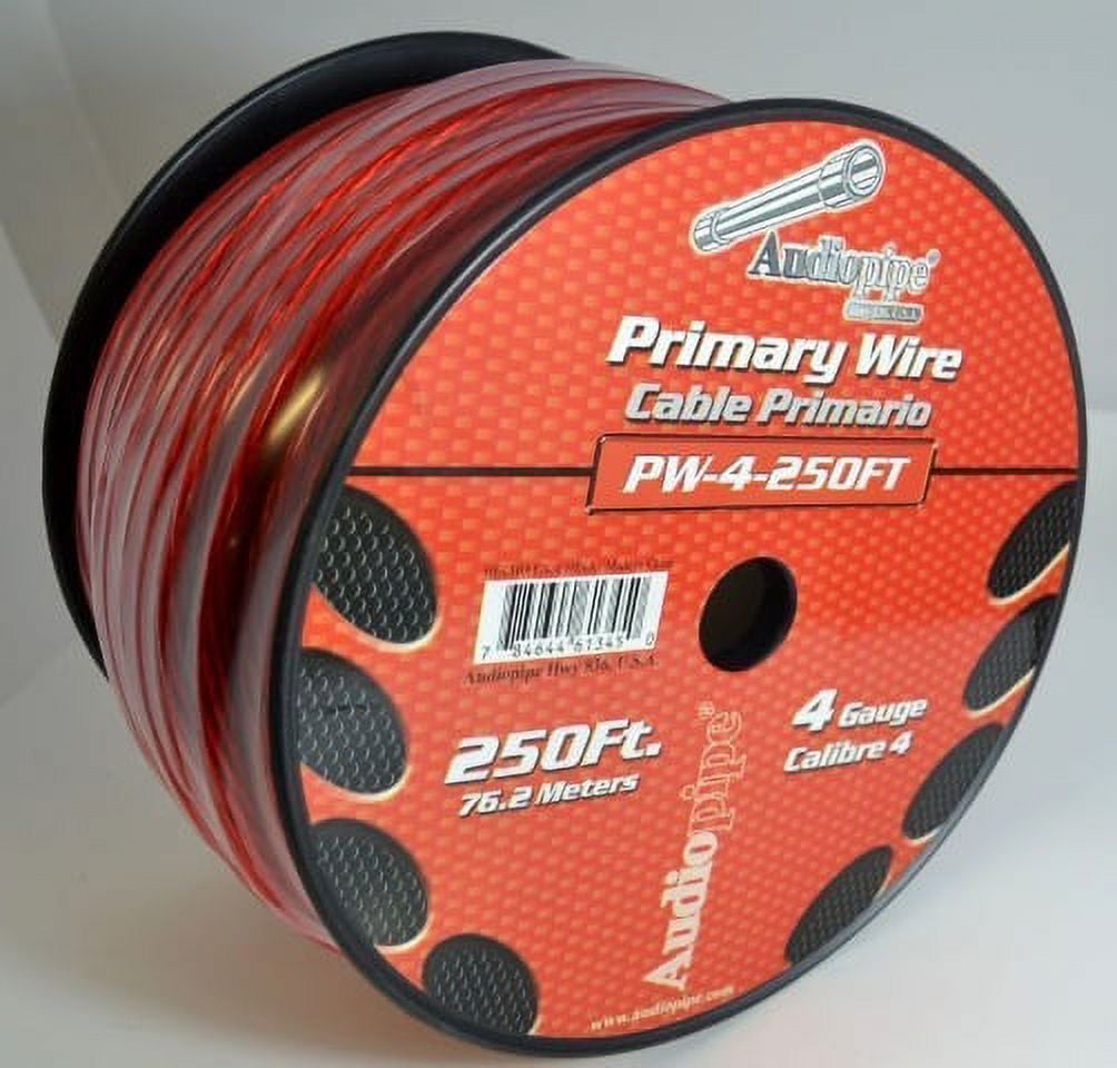 4 GA RED POWER WIRE PRIMARY GROUND 250FT COPPER MIX CABLE CAR AUDIO ...