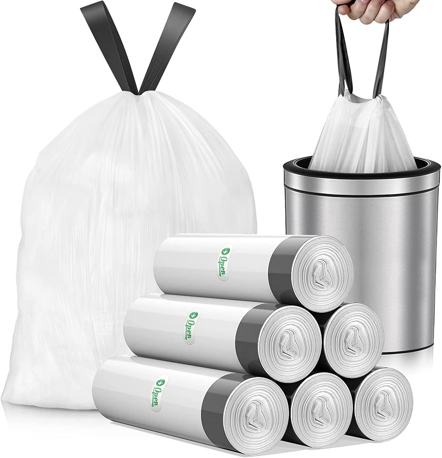 4 Gallon 120 Counts Strong Drawstring Trash Bags Garbage Bags by Teivio ...