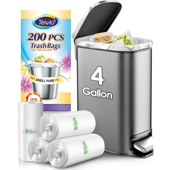 4 Gallon 200 Counts Small Trash Bags Garbage Bags, Bathroom Trash Can ...