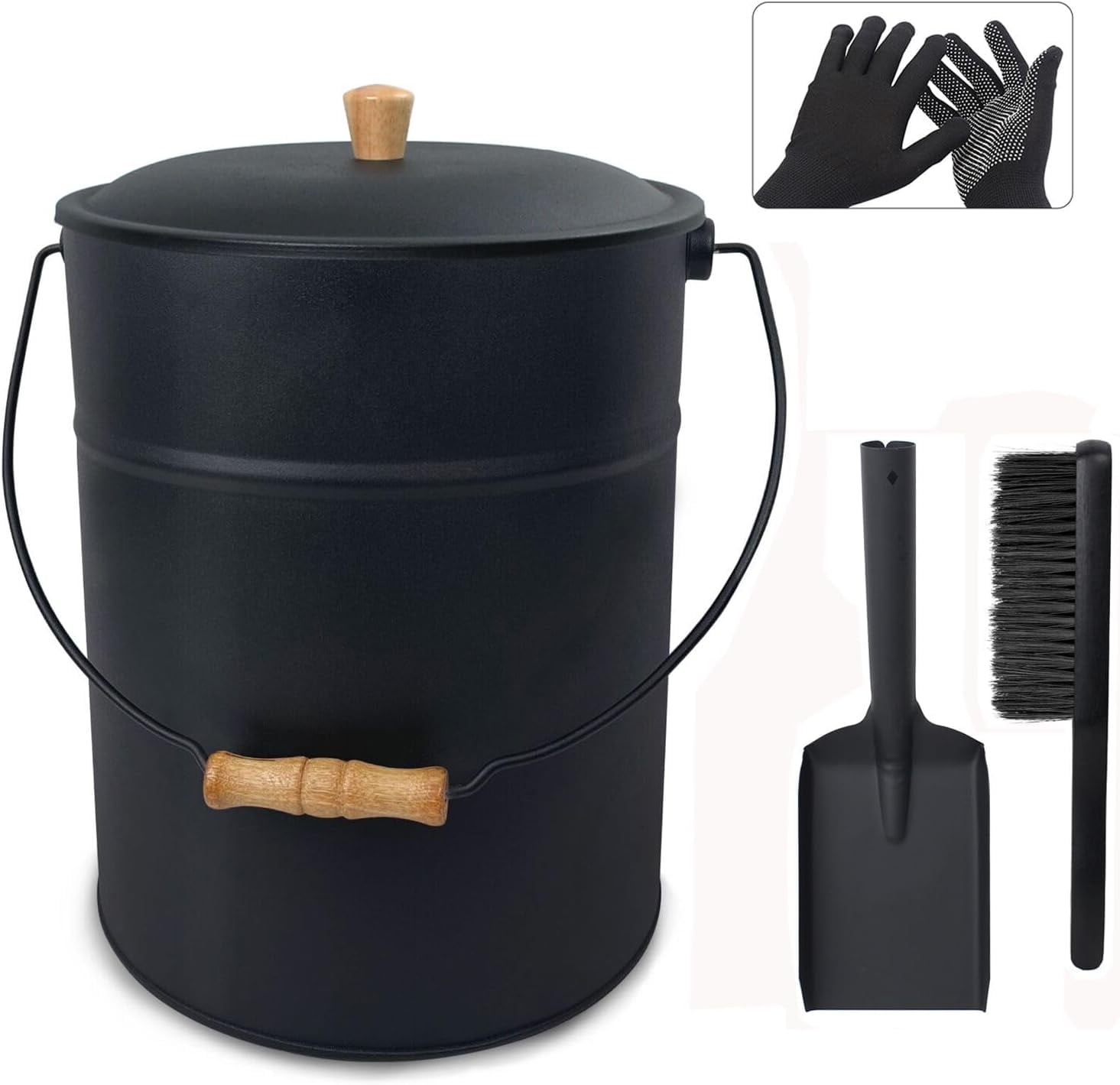 4 Gallon Ash Bucket with Lid and Shovel, Fireplace Bucket for Ashes ...
