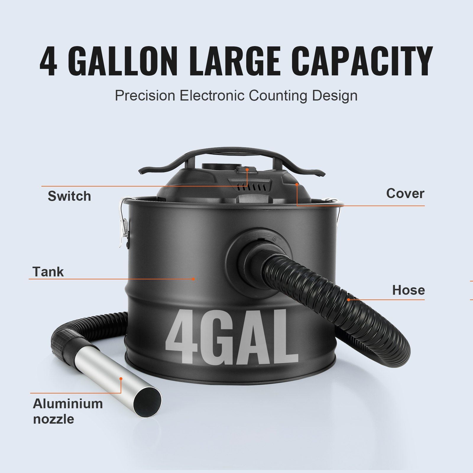 4 Gallon Ash Vacuum Cleaner, 1200W Powerful Suction, Fireplace & Wood ...