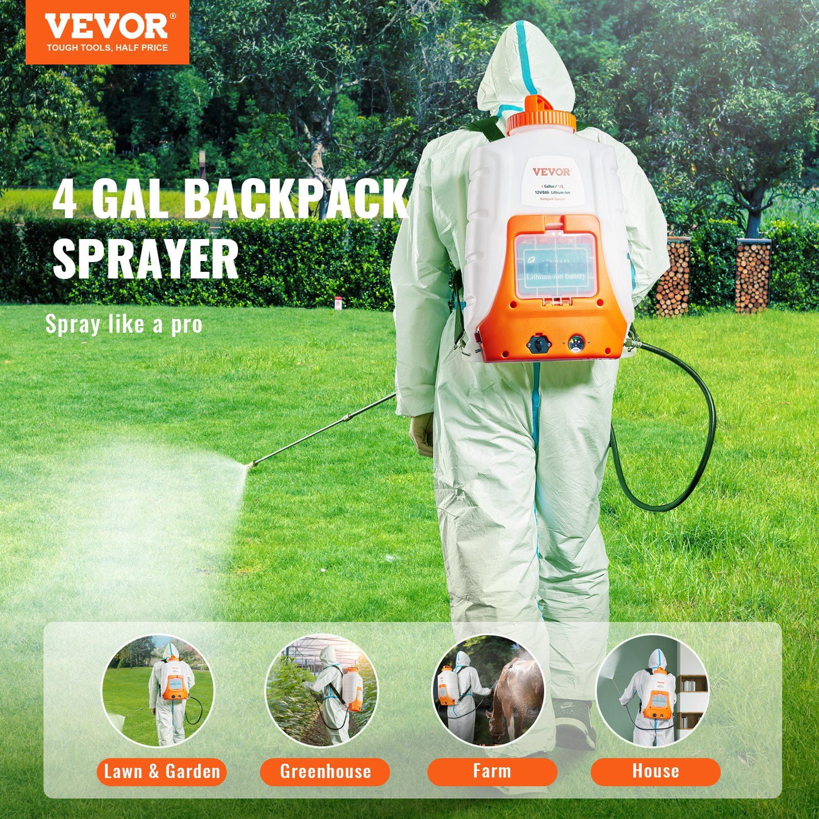 4 Gallon Battery Powered Backpack Sprayer with 12V 8Ah Battery, 0-90 ...