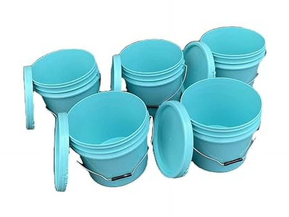 4 Gallon Bucket with Lid 5 pcs Bulk Pack, Aqua Blue Food Safe Material ...