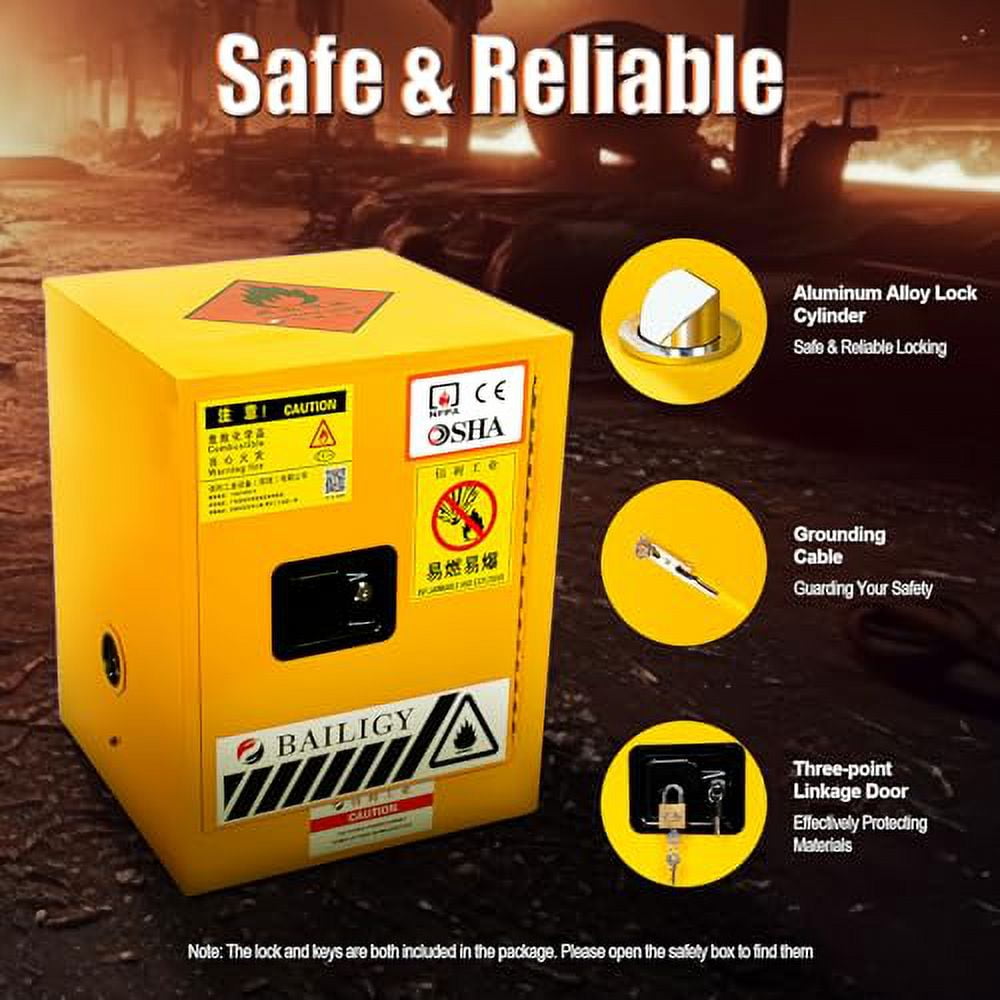 4 Gallon Flammable Liquid Safety Cabinet, Fireproof Leak-proof Steel ...