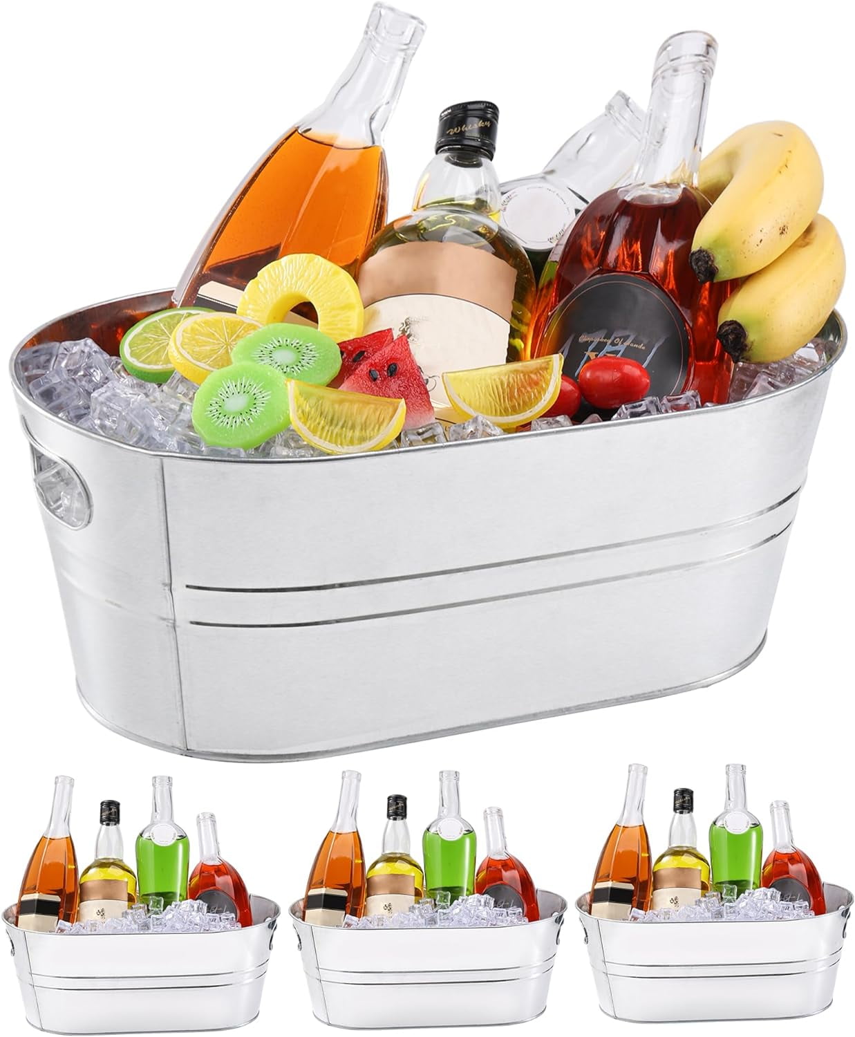 4 Gallon Galvanized Metal Ice Buckets Oval Beverage Tubs for Parties ...