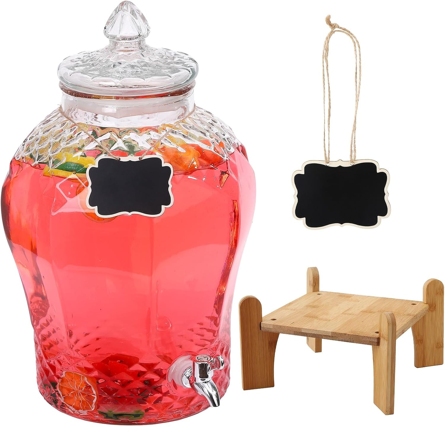 4 Gallon Glass Drink Dispenser with Stand Hanging Chalkboard Signs ...