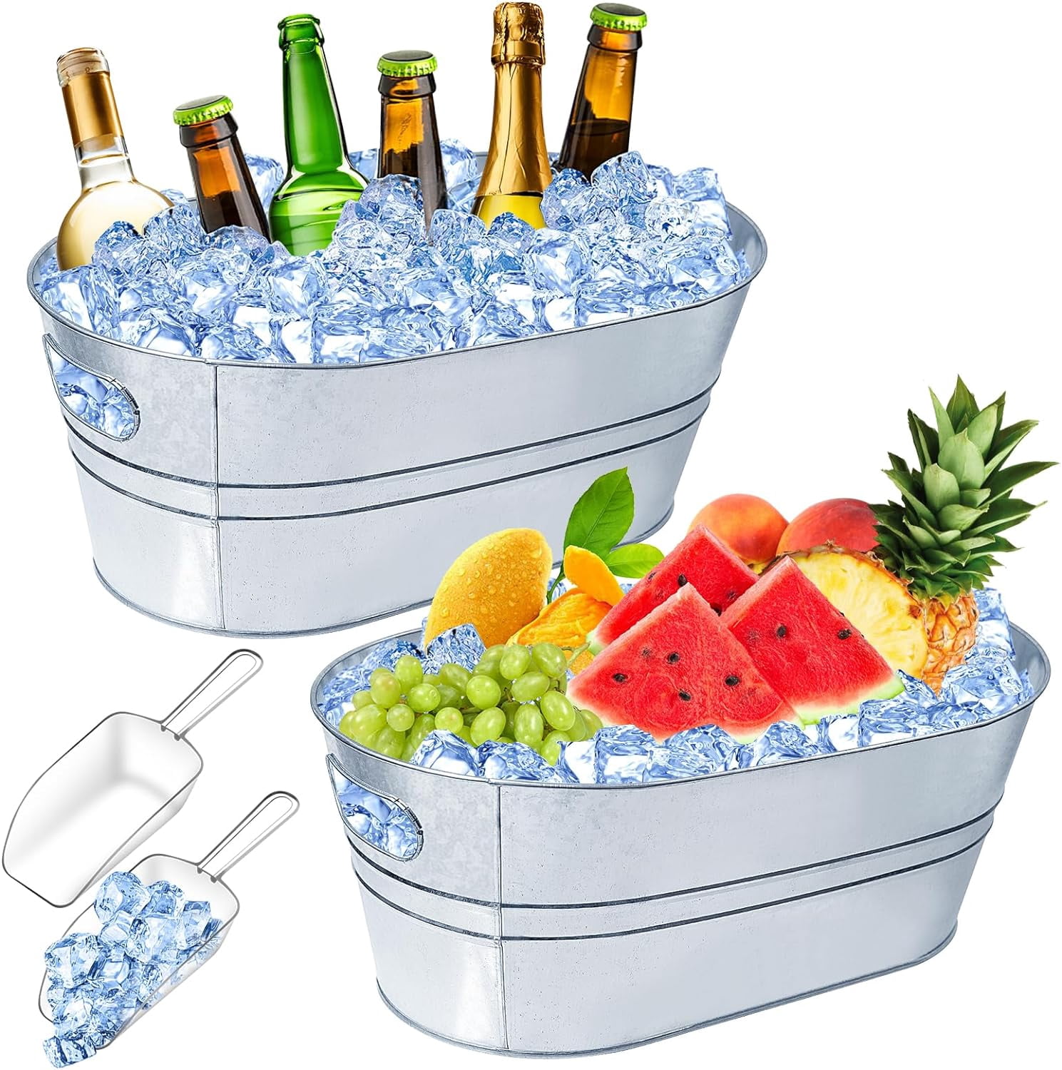 4 Gallon Ice Buckets for Parties, Galvanized Metal Ice Bucket Ice Tub ...