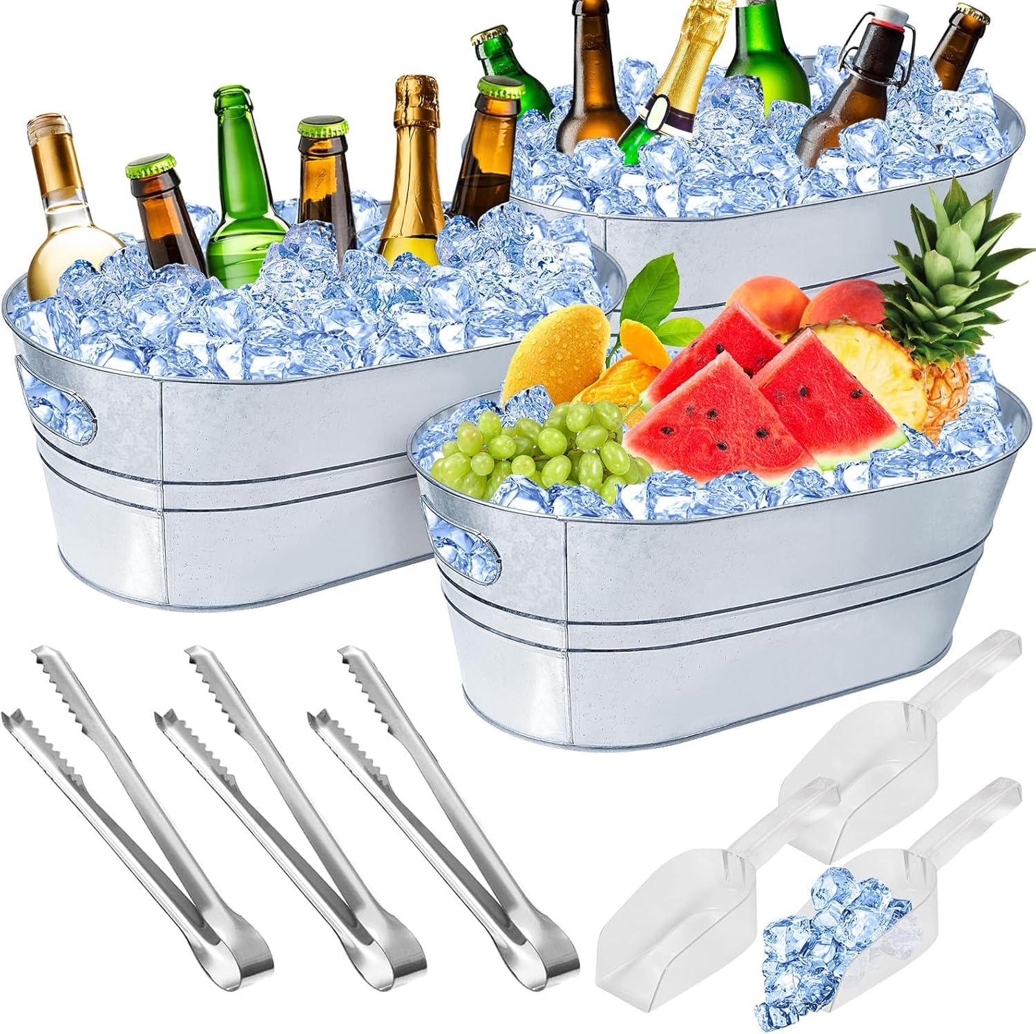 4 Gallon Ice Buckets for Parties, Galvanized Metal Ice Bucket Ice Tub ...