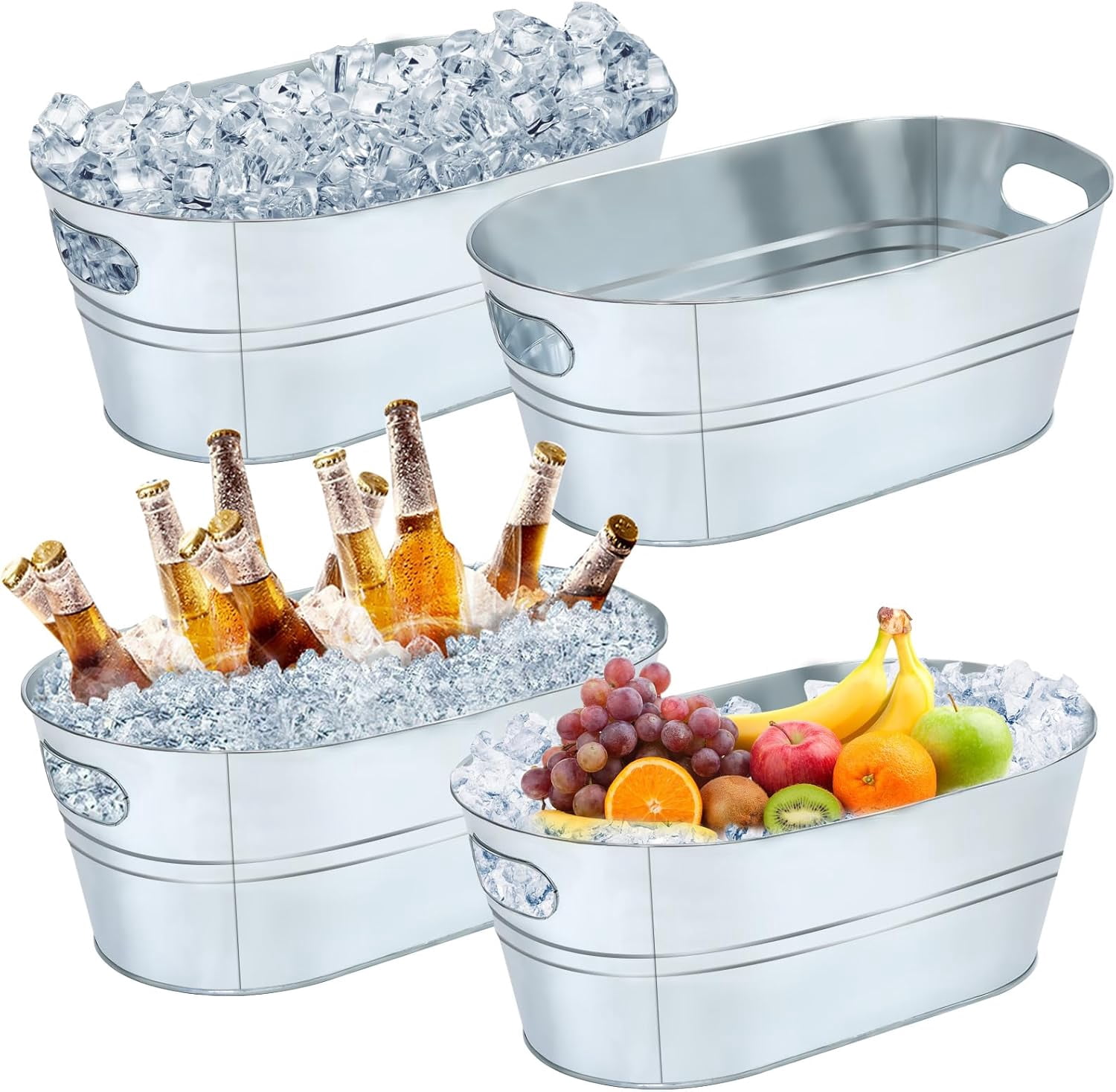 4 Gallon Ice Buckets for Parties 4 Pack Galvanized Tub, Large Metal ...
