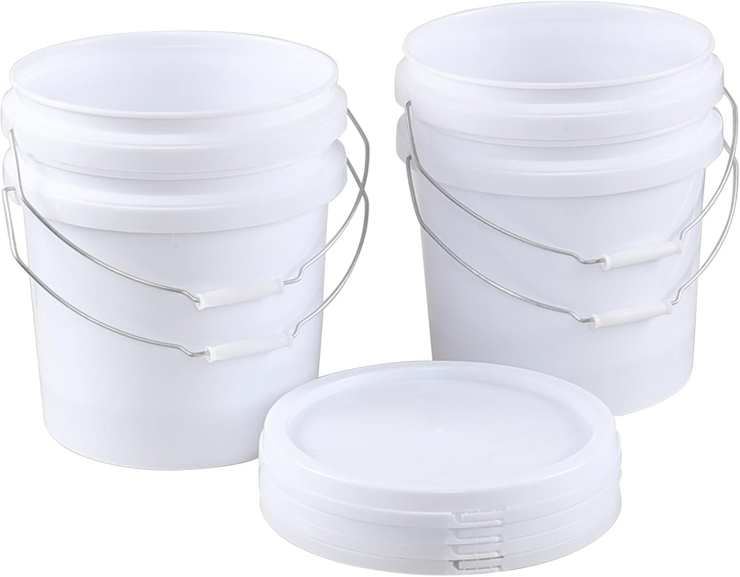 4 Gallon Plastic Bucket Pail Container with Lid, 4-Pack Food Storage ...