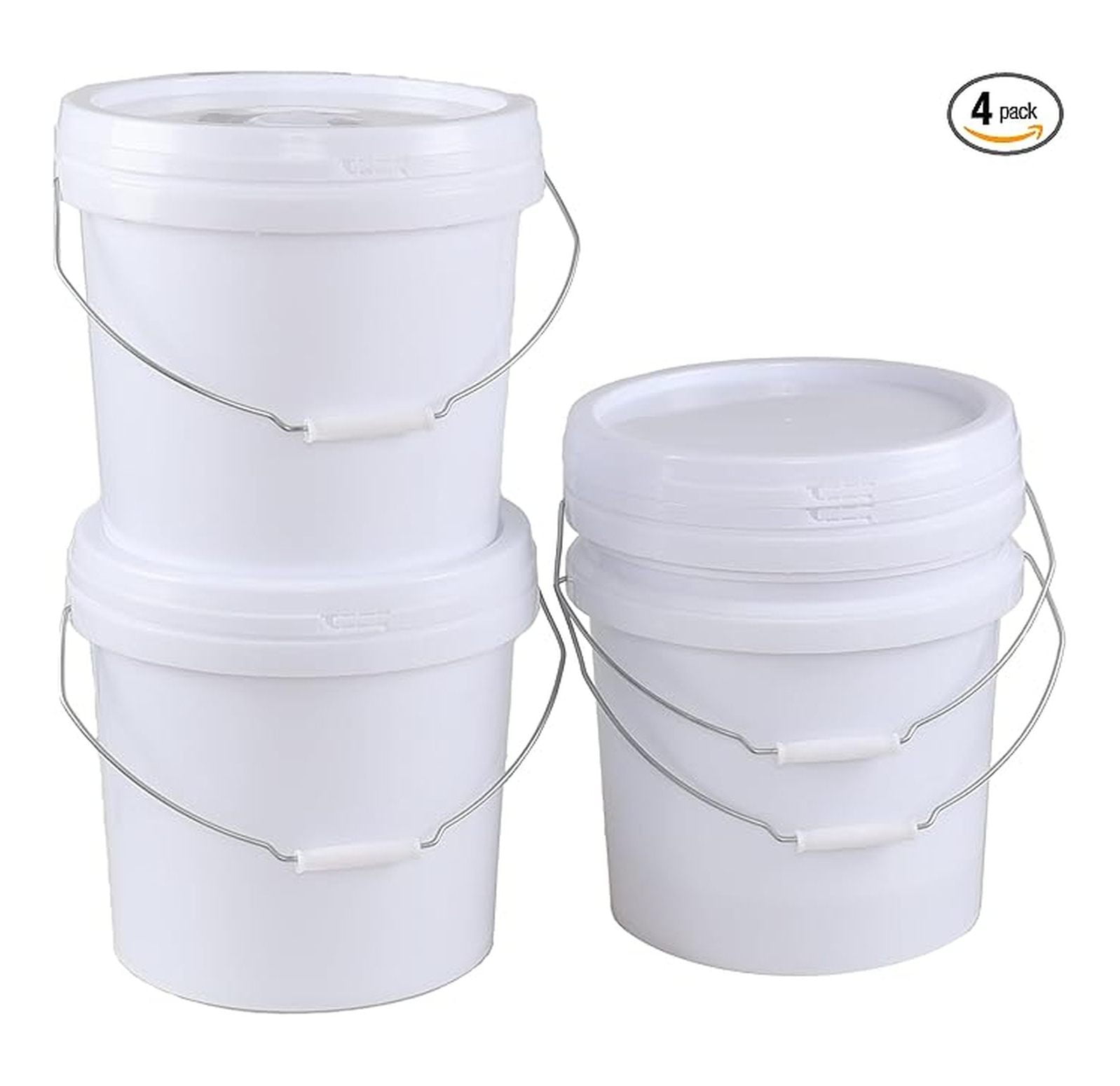 4 Gallon Plastic Bucket with Handle and Seal Lid for Food Storage, 4 ...