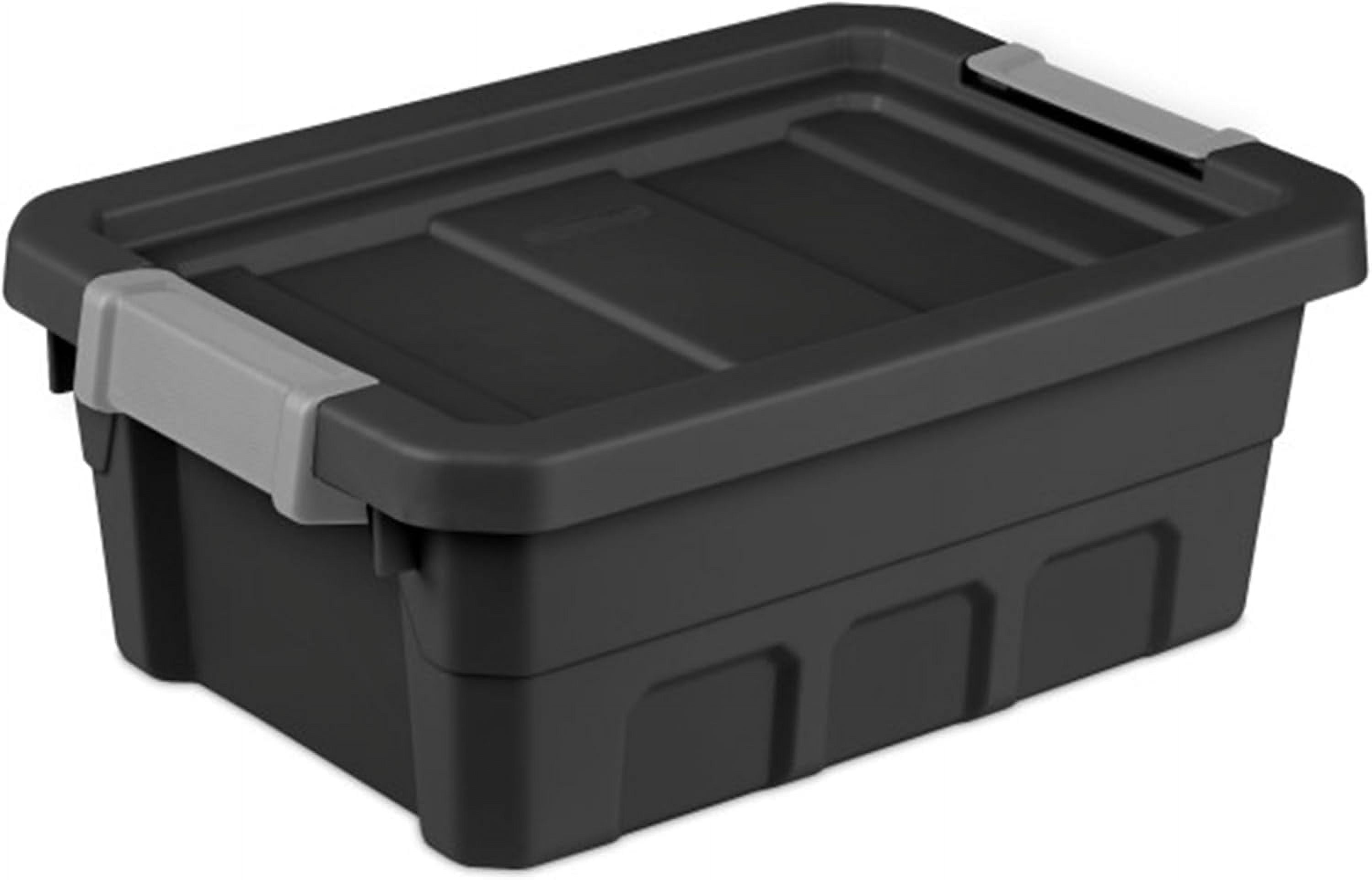 4 Gallon Plastic Stacker Tote, Heavy Duty Lidded Storage Bin Container ...