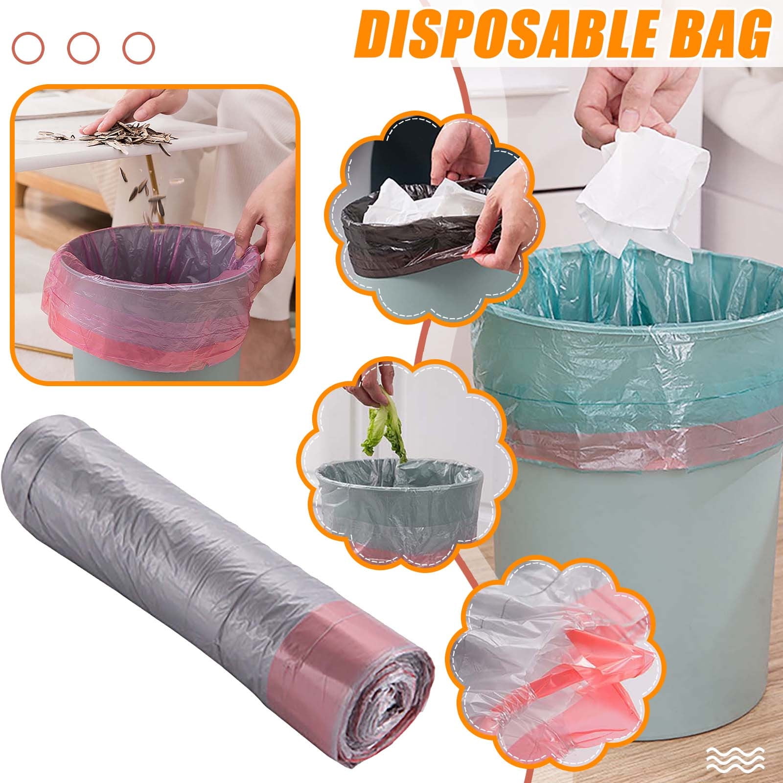 4 Gallon Plastic Trash Bags with Handle 15PCS/Roll Disposable Garbage ...