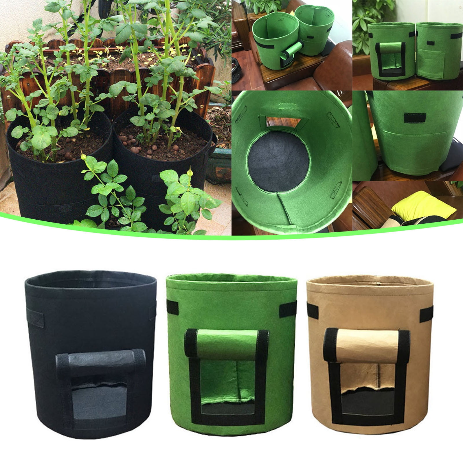 4 Gallon Potato Growing Bags - 3 Pack Durable Nonwoven Fabric Pots with ...