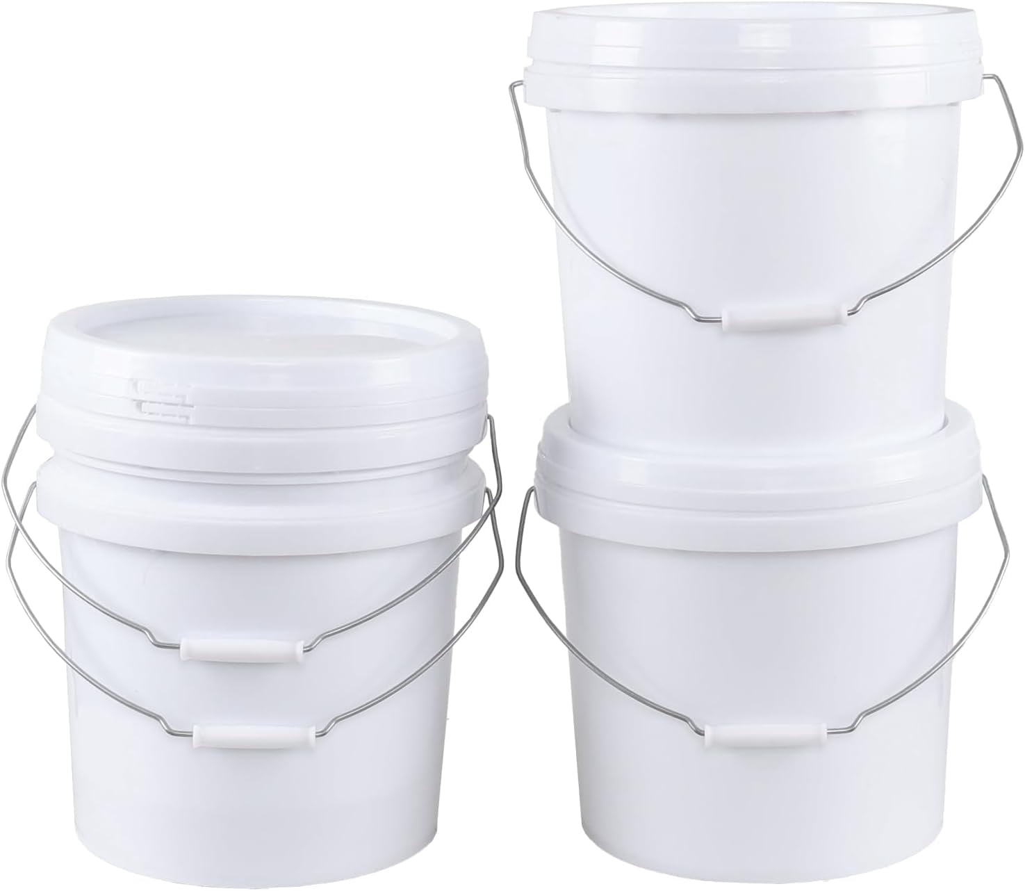 4 Gallon Round Buckets with Sealable Lids, White Plastic Food Grade ...