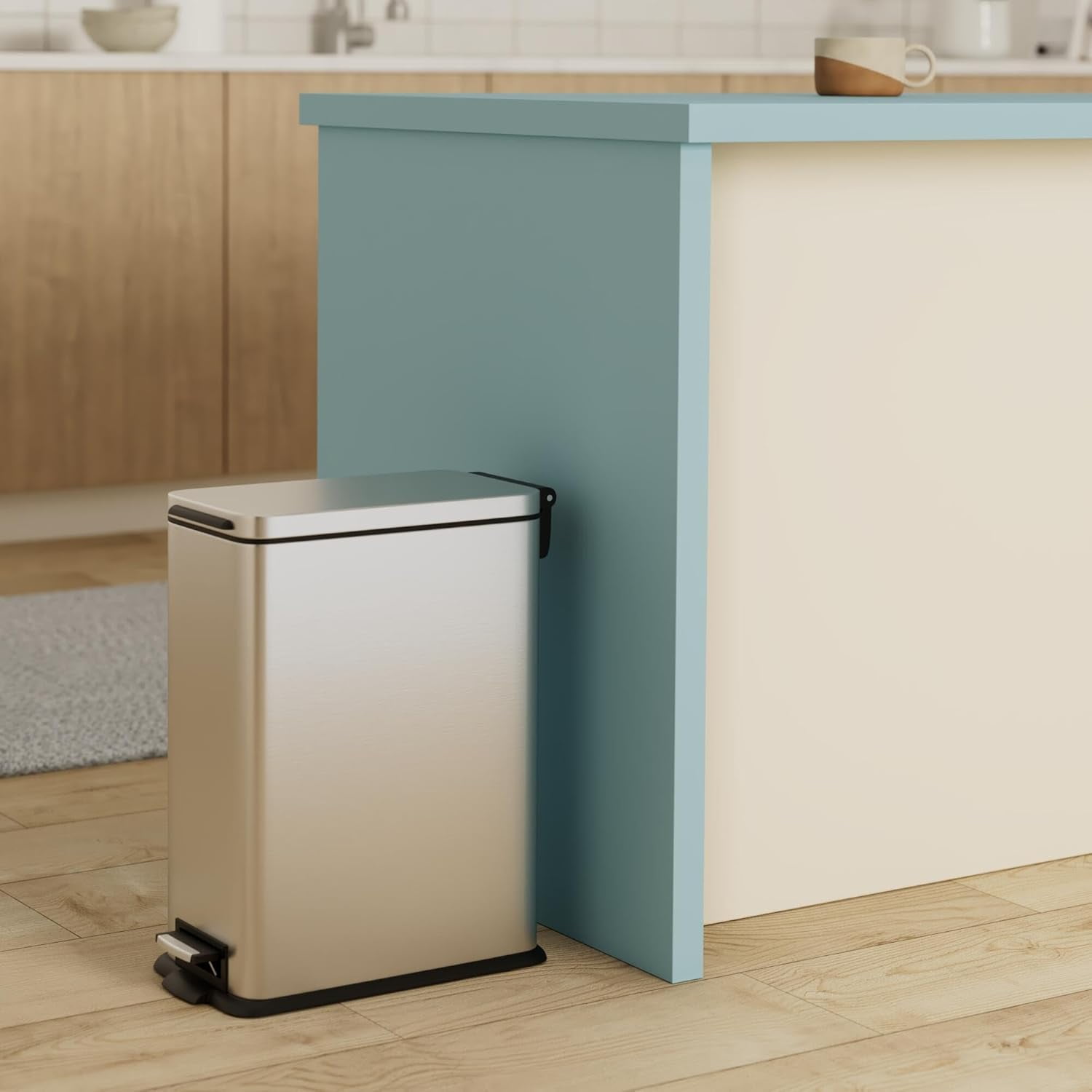 4 Gallon Slim Kitchen Trash Can with Soft Close Lid and Step Pedal ...