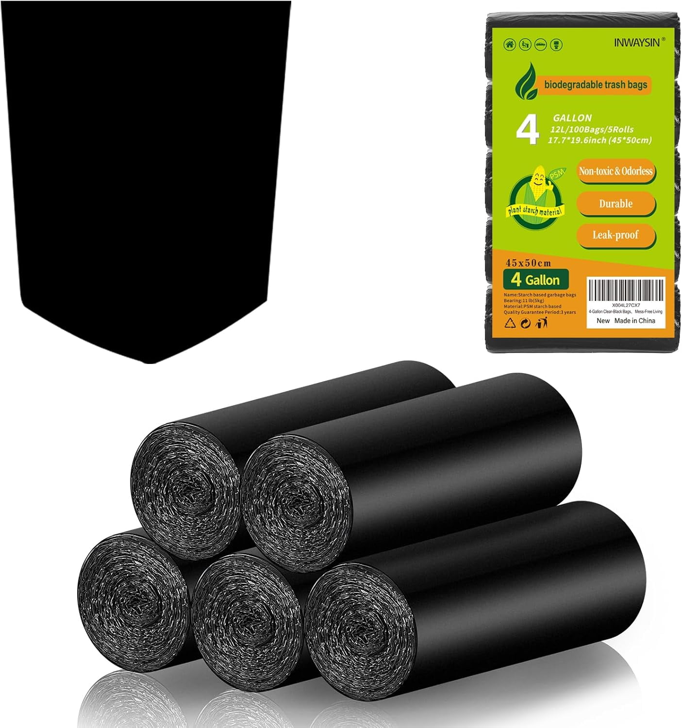 4 Gallon Small Bathroom Black Trash-Bags - Compostable Mini Garbage ...