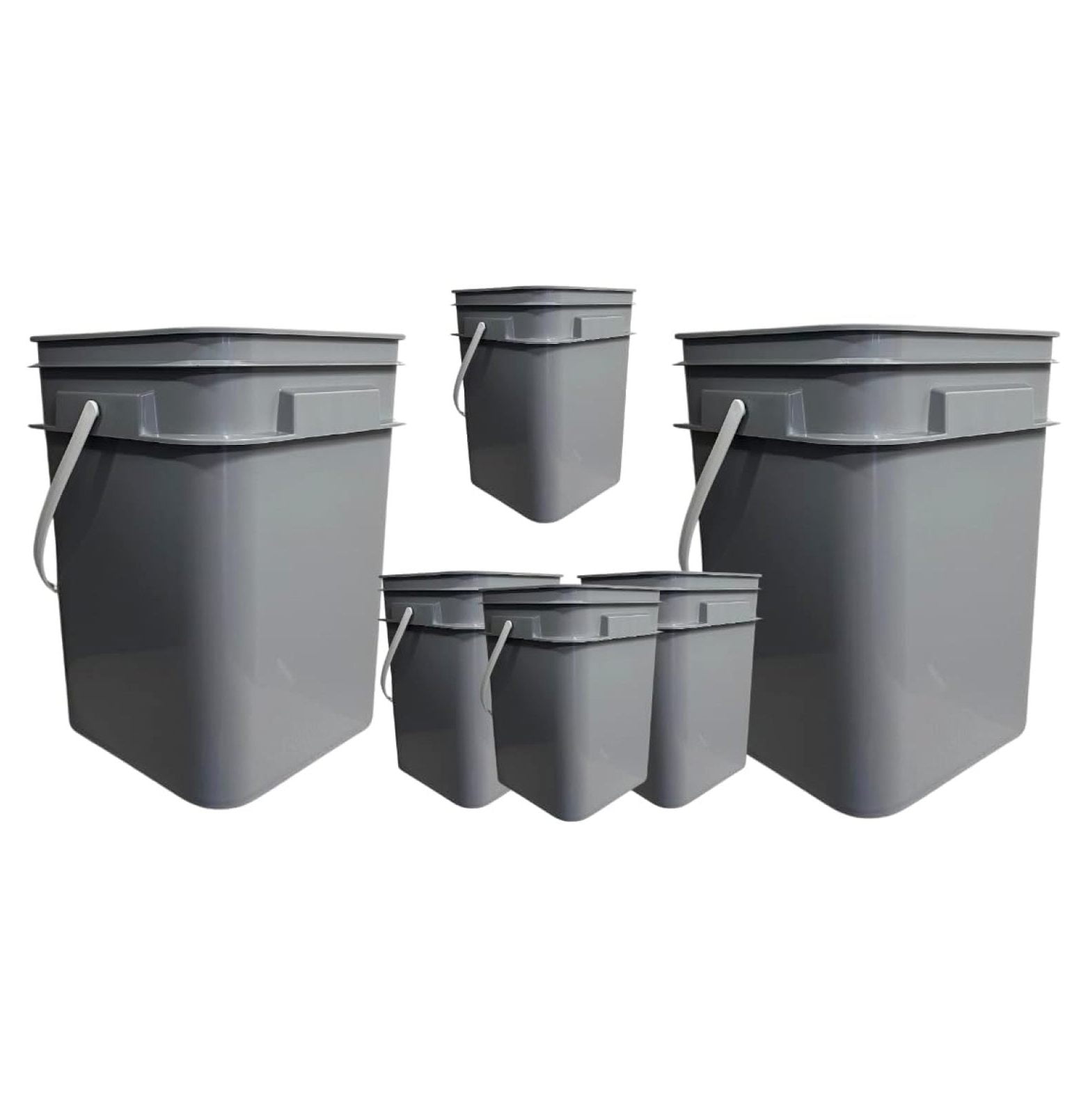 4 Gallon Square Food Grade Gray Bucket Container (Pack of 6 pails ...