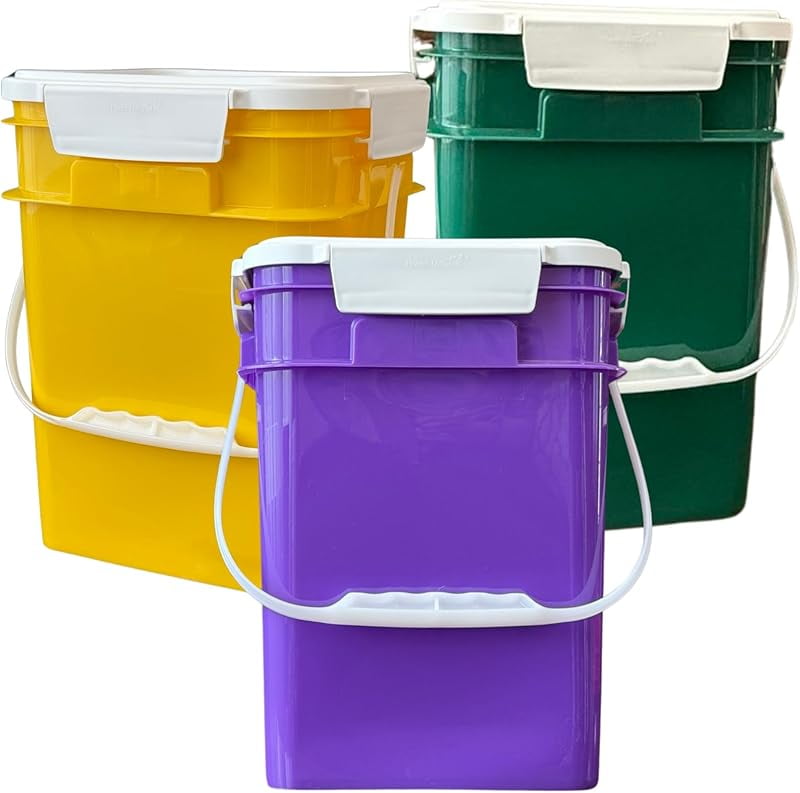 4 Gallon Square Food grade Bucket pail with plastic handles and Lid ...