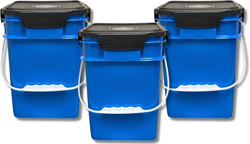 4 Gallon Square Food grade Bucket pail with plastic handles and Lid ...