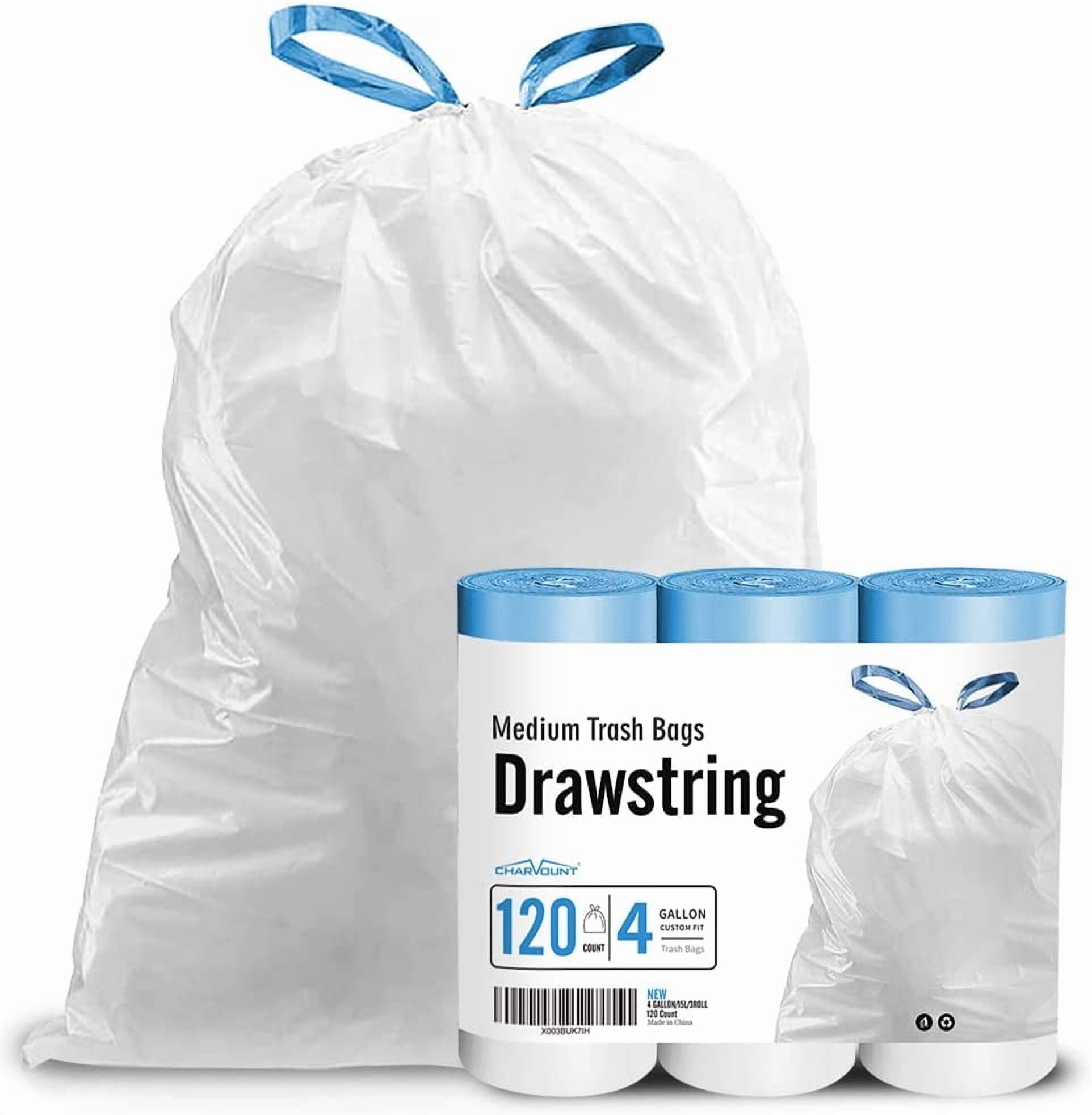 4 Gallon Trash Bag - Drawstring Small Trash Bags for Bathroom, Kitchen ...