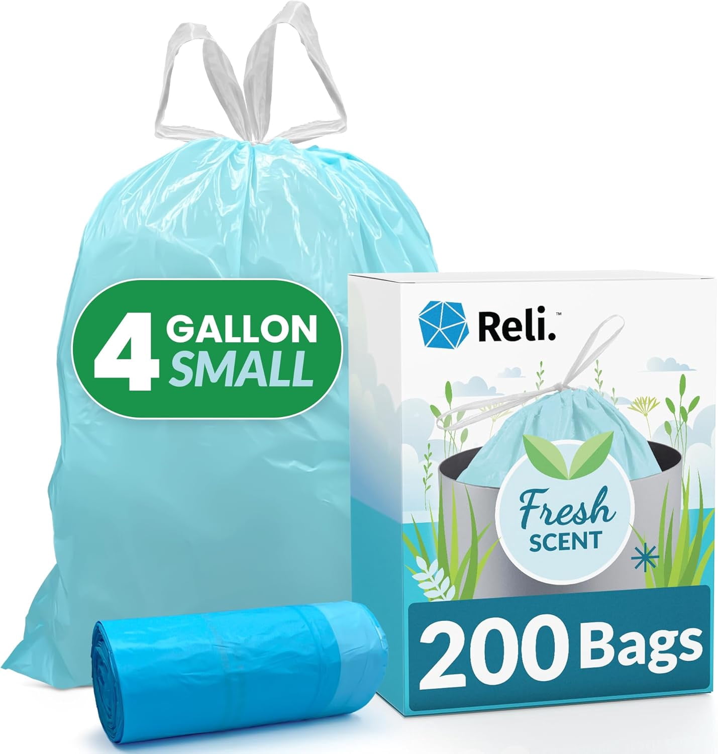 4 Gallon Trash Bags Drawstring (200 Count Bulk) | Fresh Scented Small ...