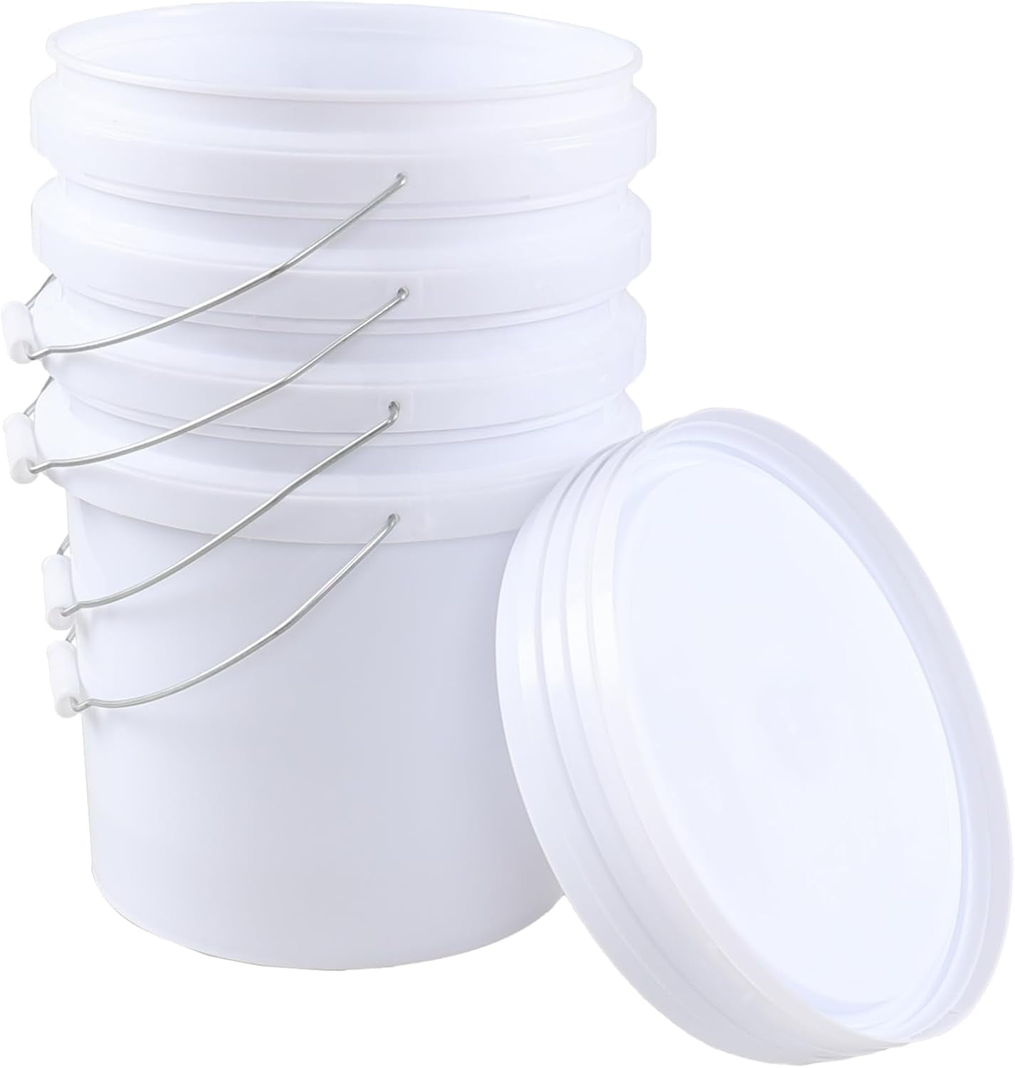 4-Gallon White Bucket Pail Container with Air Tight Lid, Plastics Food ...