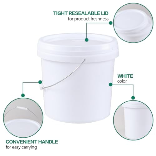 4-Gallon White Bucket Pail Container with Lid, Food Grade All Purpose ...