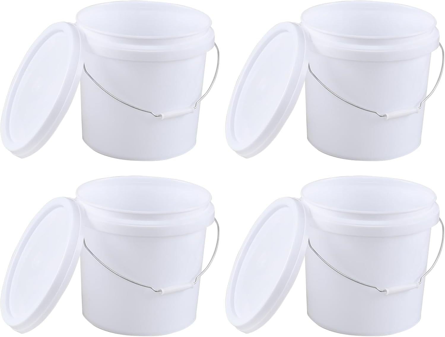 4 Gallon White Plastic Bucket Pail with Lid, 4-Pack Food Storage Bucket ...