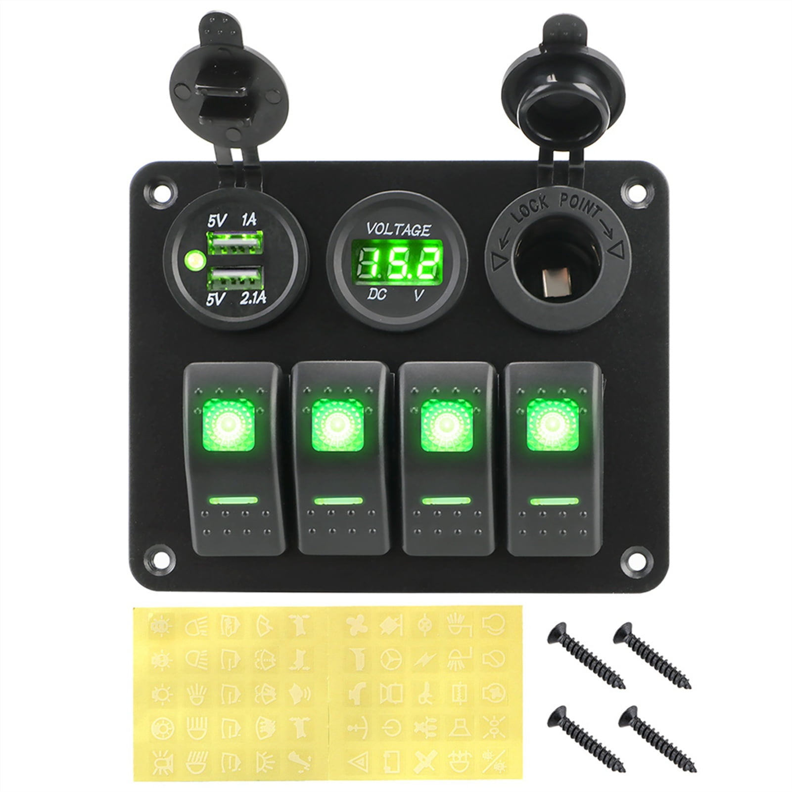 4 Gang LED Rocker Switch Panel 12V/24V Circuit Breaker Combination ...