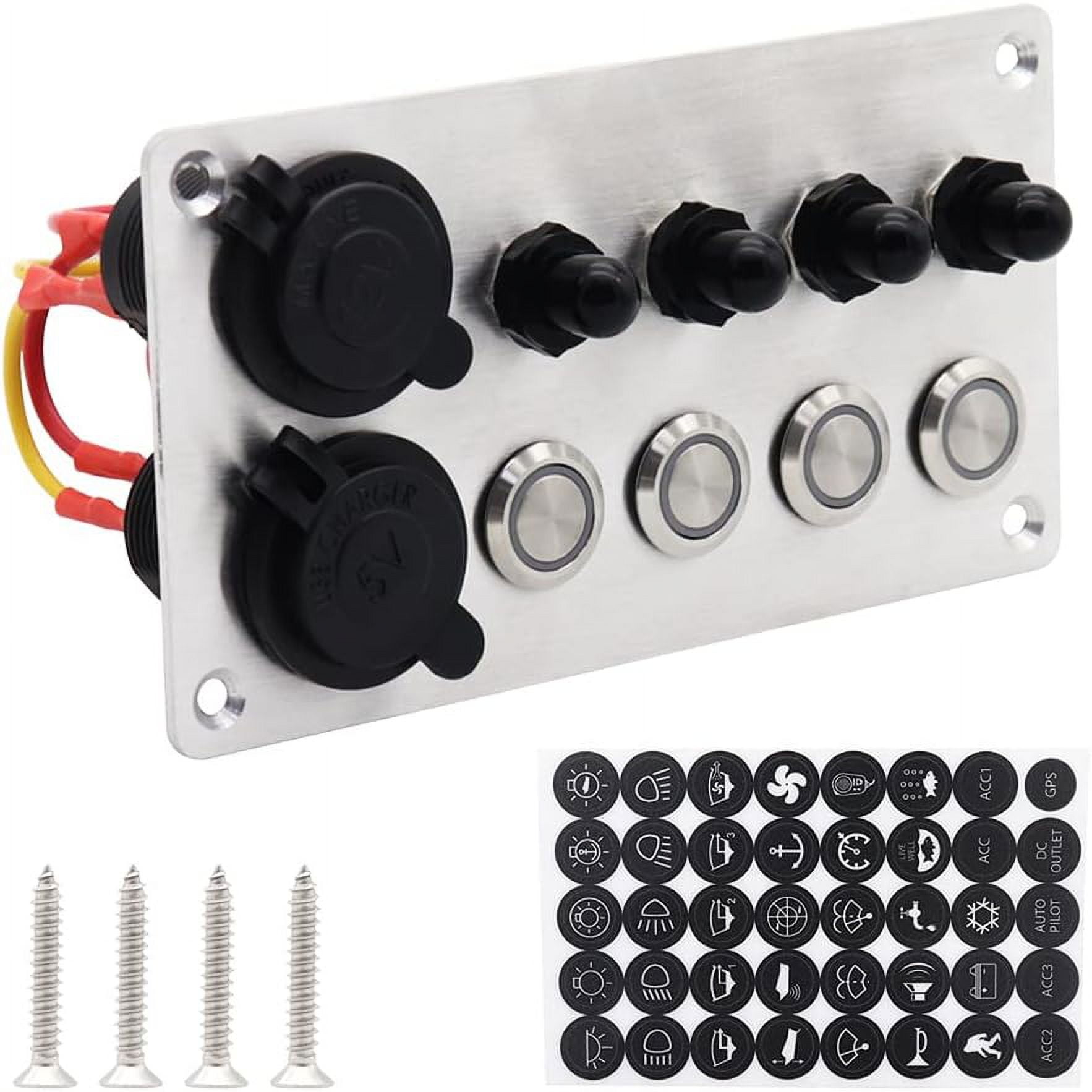 4 Gang Push Button Switch Panel, Sovob Dc 12V 16A Rocker Switch Panel ...