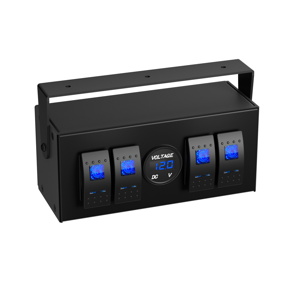 4 Gang Rocker Switch Box 12V/24V ON Off Switch with Voltmeter for Boat ...