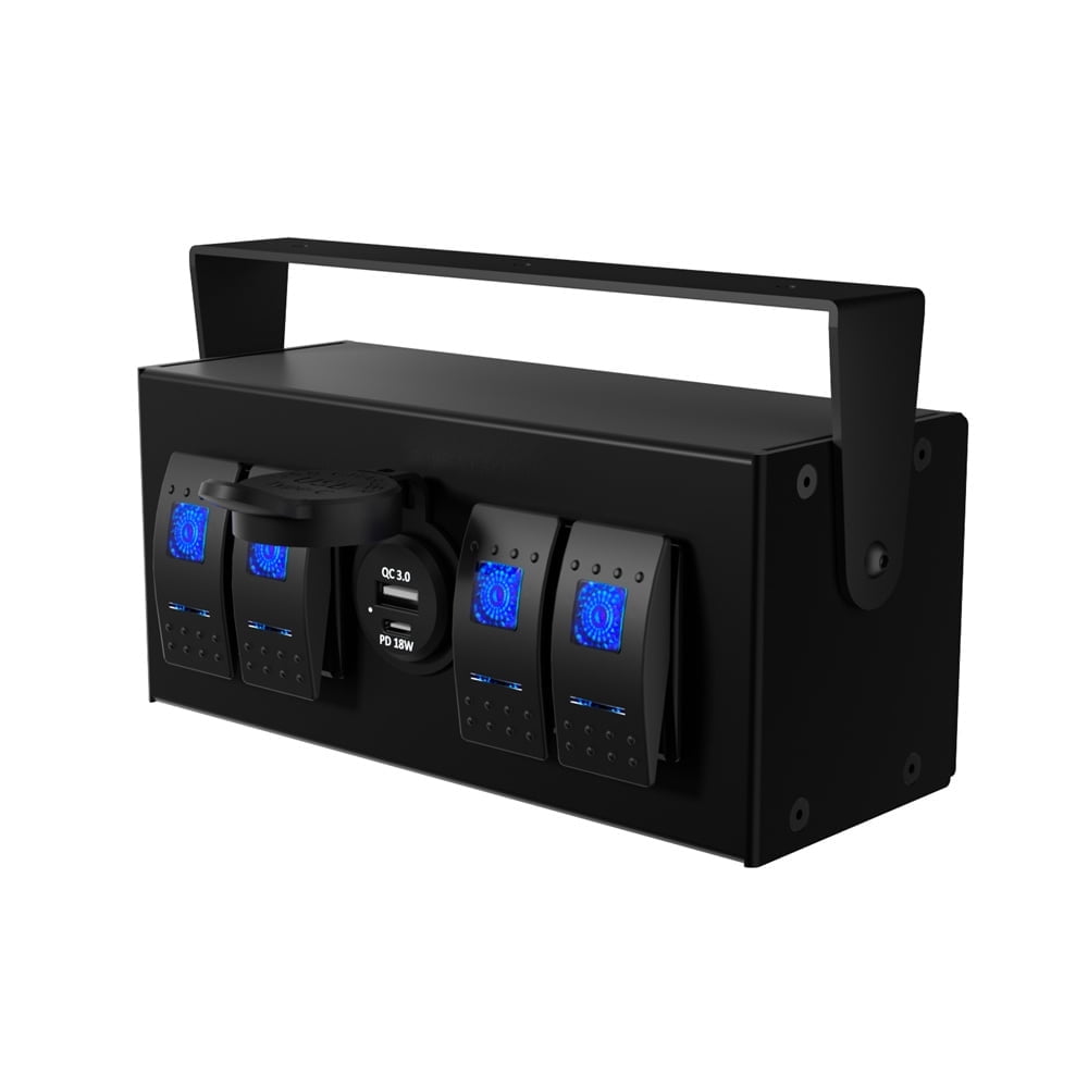 4 Gang Rocker Switch Box For Car Truck 12V/24V Switch QC3.0+PD 18W USB ...