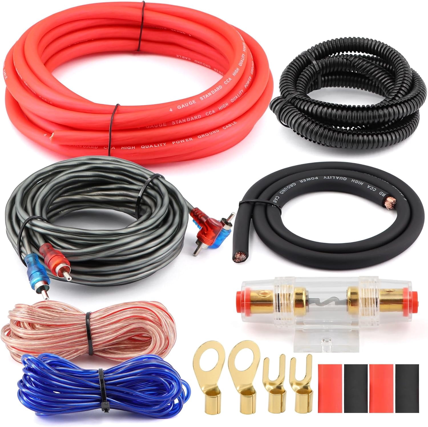 4 Gauge 1000W CCA Complete Amplifier Wiring Kit - with Power/Ground ...