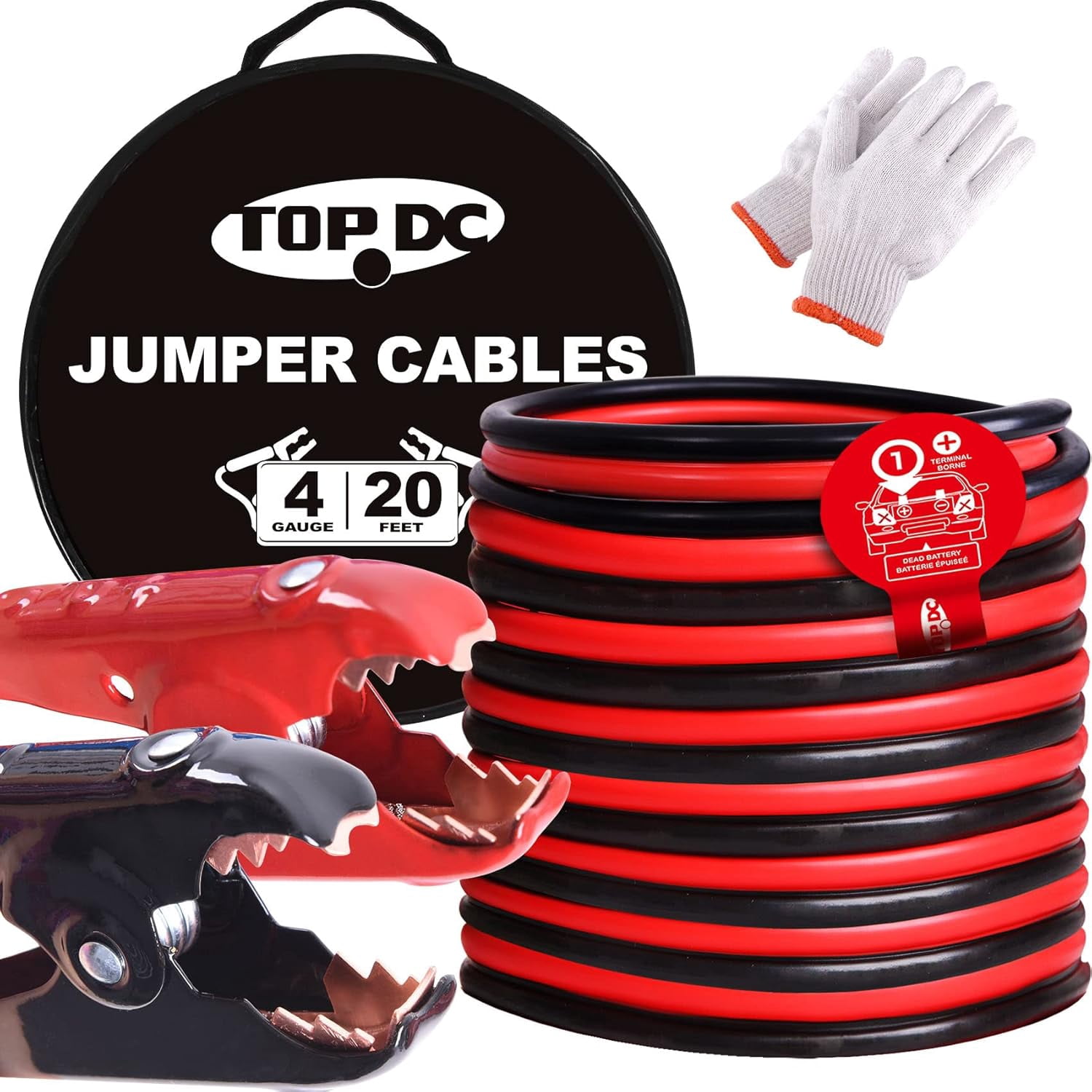 4 Gauge 20 Feet Jumper Cables for Car, SUV and Trucks Battery, Heavy ...
