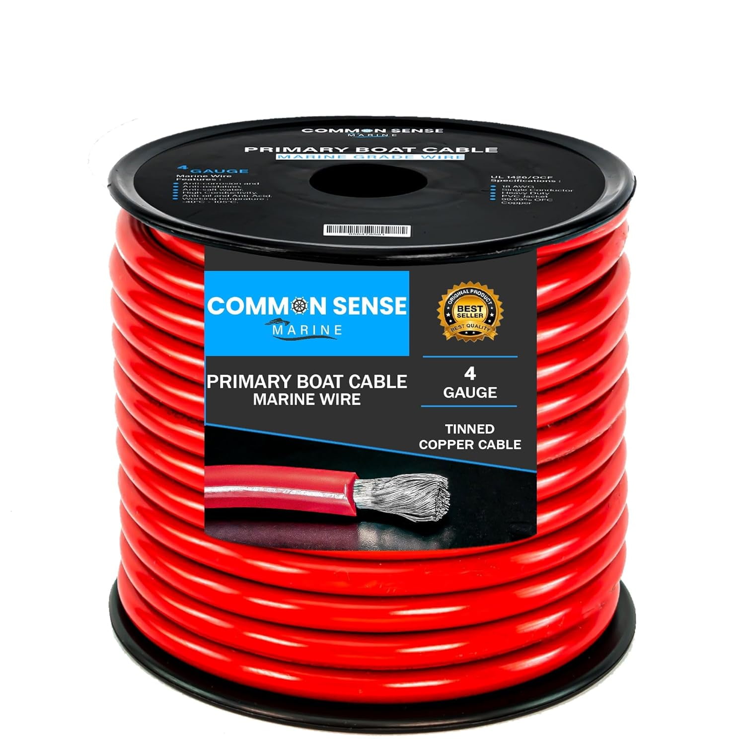 4 Gauge Primary Boat Cable - 25 ft Marine Grade Wire Tinned Oxygen-Free ...