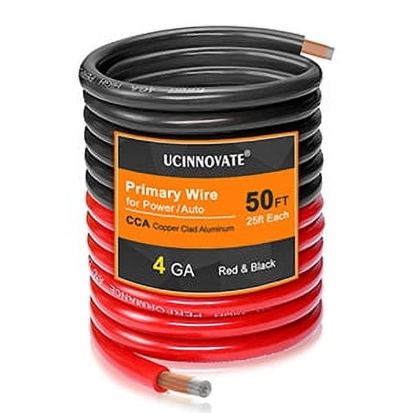 4 Gauge Wire CCA Wire, (25ft Black+25ft Red) Automotive Wire Car Audio ...