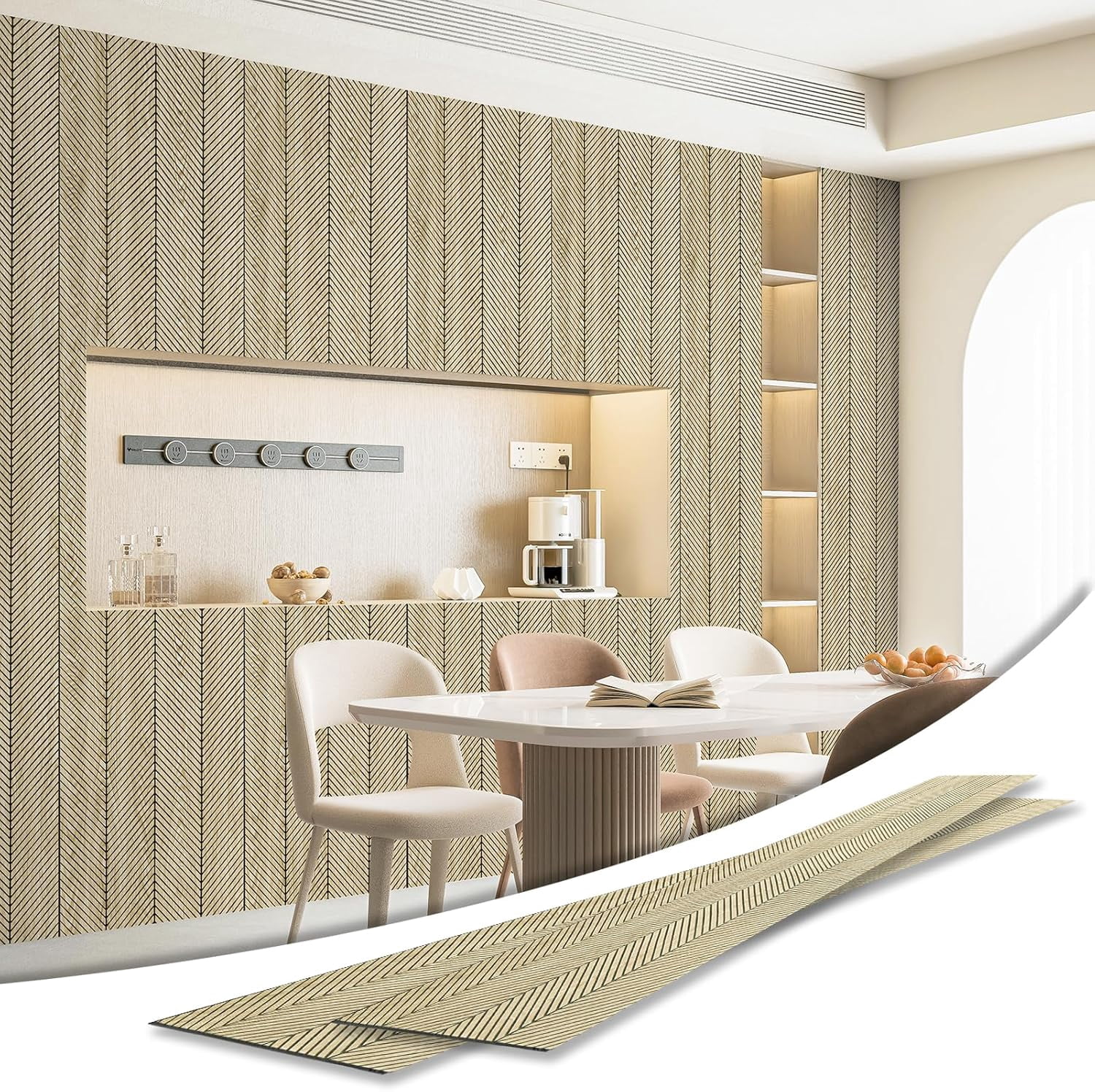 4- Glue- Herringbone Wainscoting Panel for Interior Wall Decor - 104 x ...