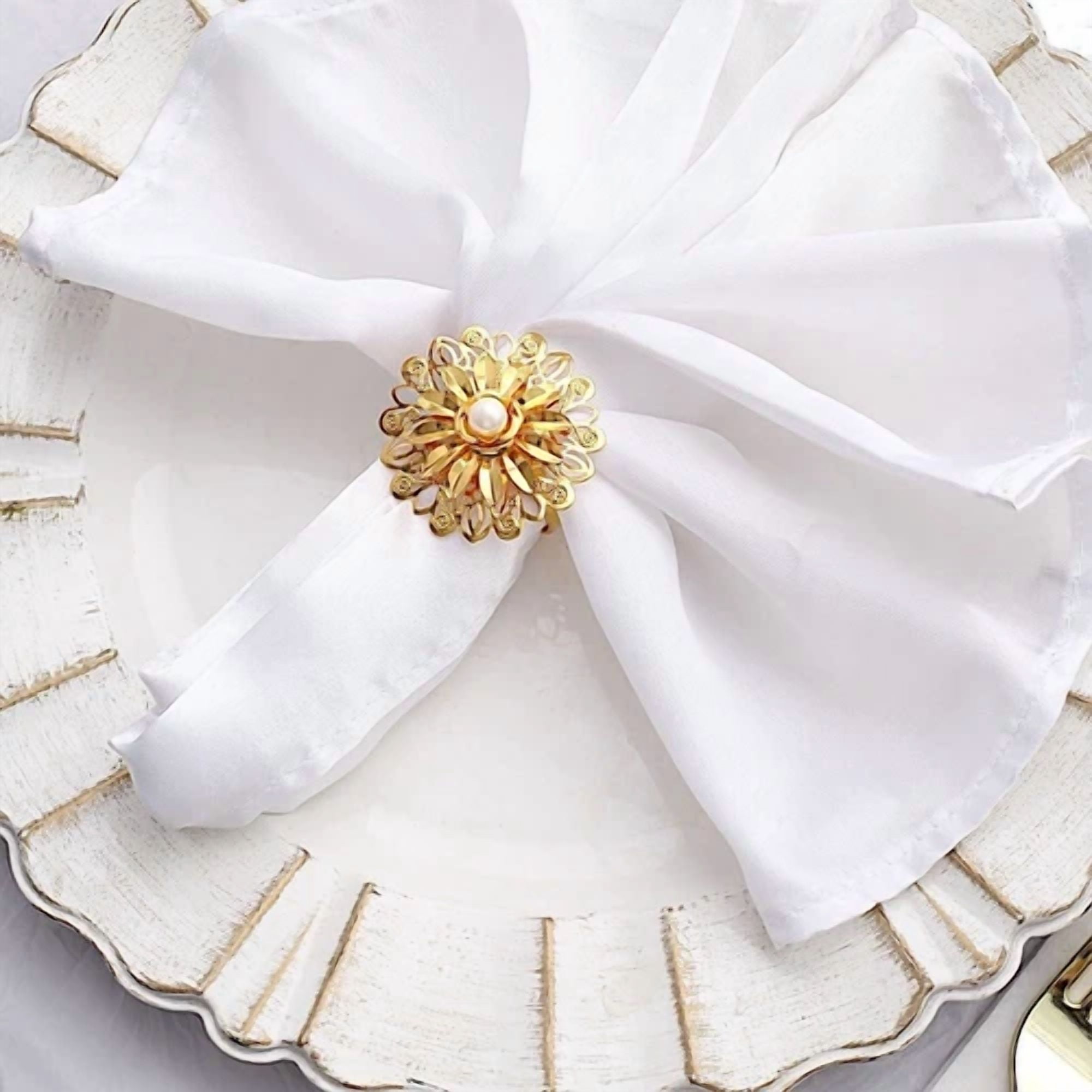 4 Gold 2 In Pearl Daffodil Flower Design Metal Napkin Rings Party Event ...