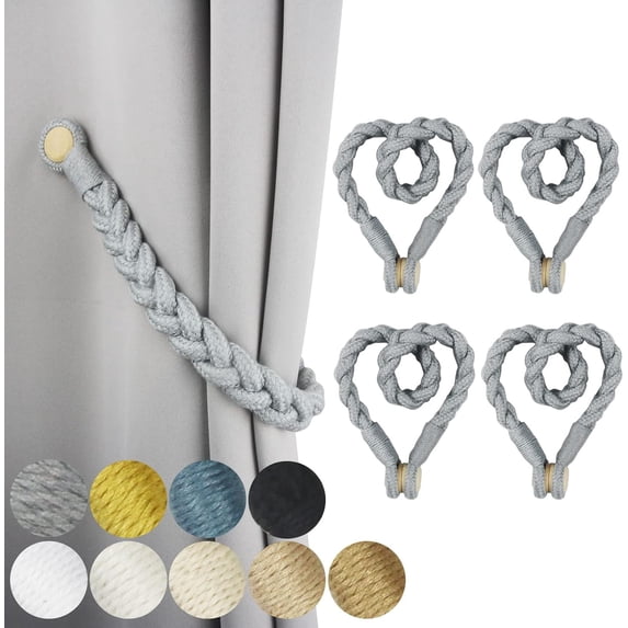 4 Grey Soft Curtain Tiebacks Hand-Woven Tieback Holdback Decorative Tie ...