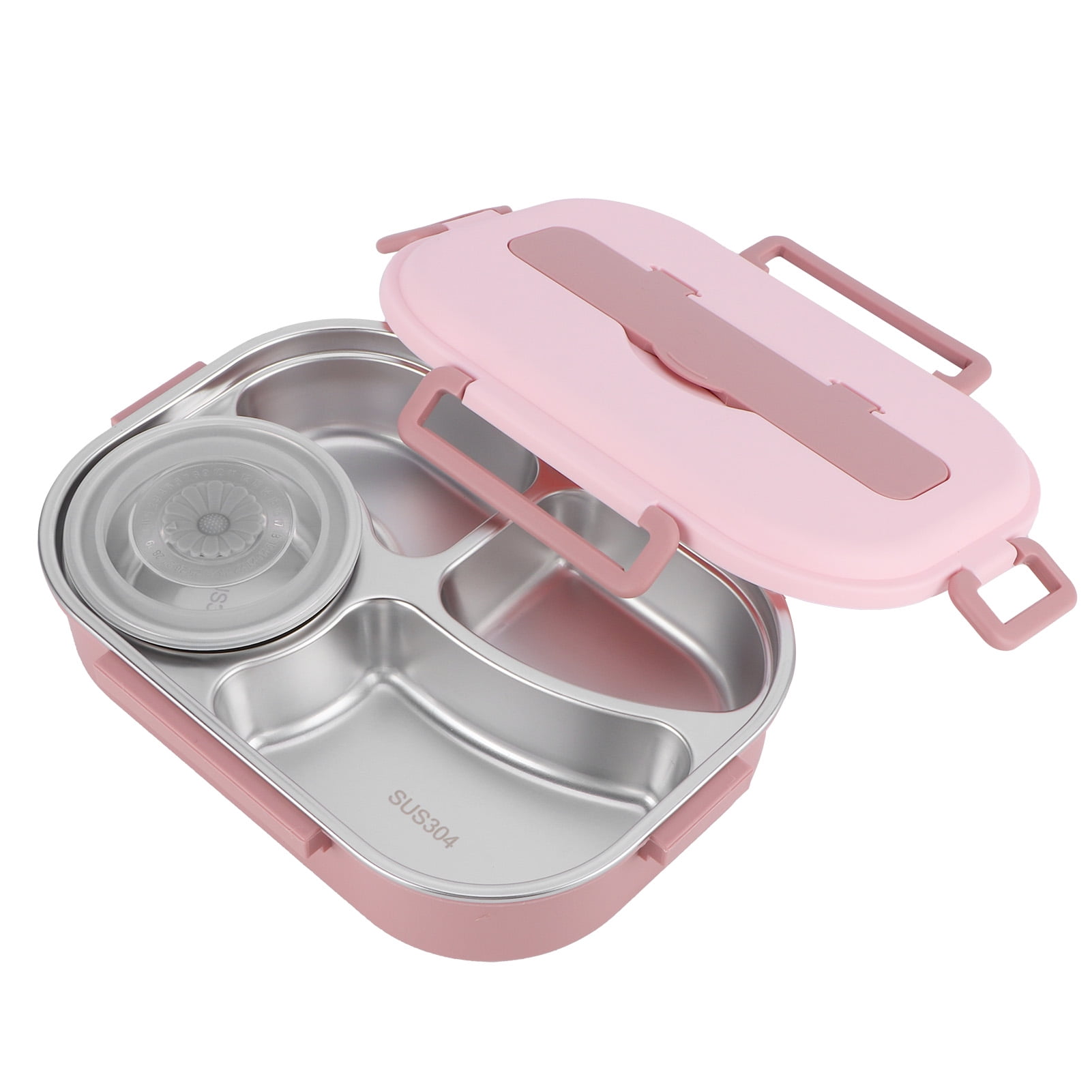 4‑Grid Portable Bento Box,Stainless Steel Lunch Box,the Lid Contains ...