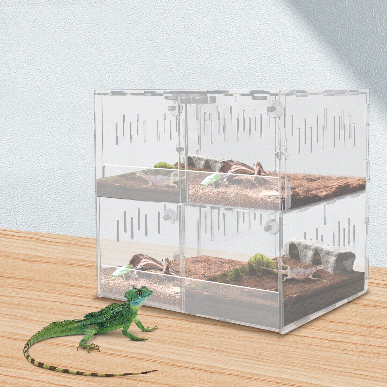 4-Grid Reptile Cage Acrylic Reptile Terrarium Enclosure Box for ...
