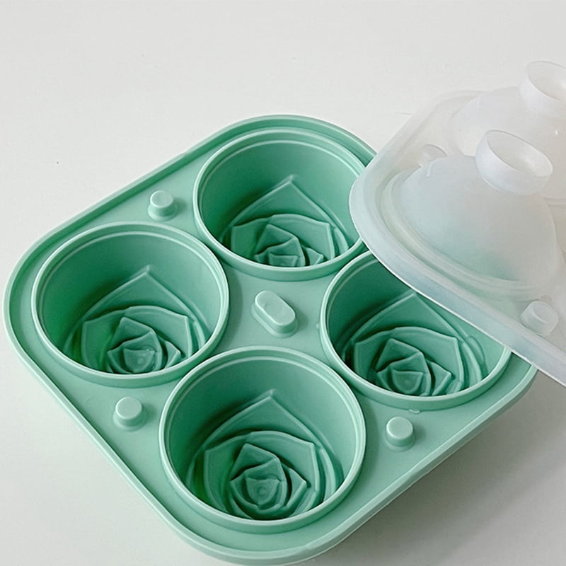 4-Grid Rose Ice Tray Mold, Household Silicone Cold Drink Ice Box ...
