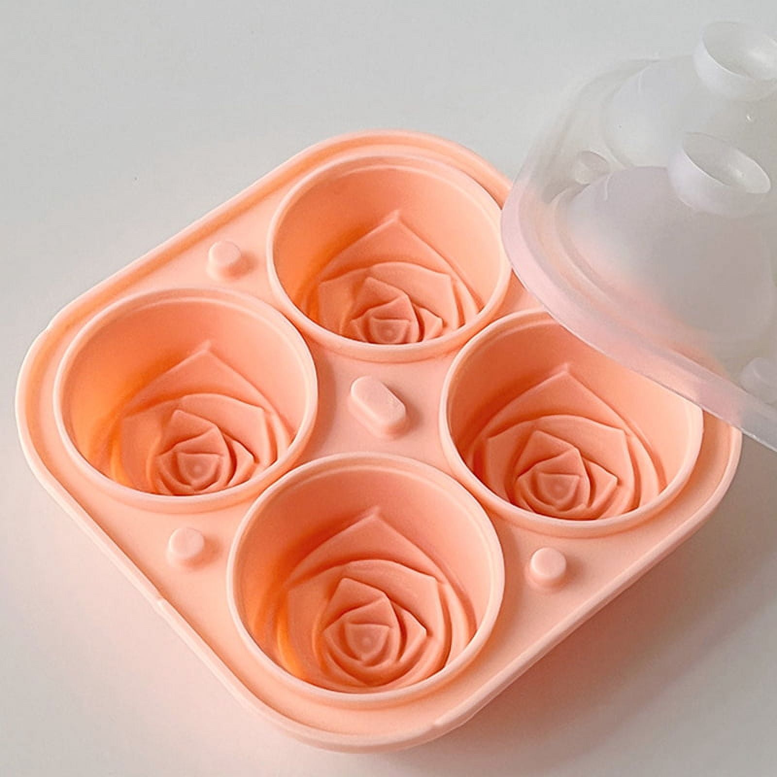 4-Grid Rose Ice Tray Mold, Household Silicone Cold Drink Ice Box ...